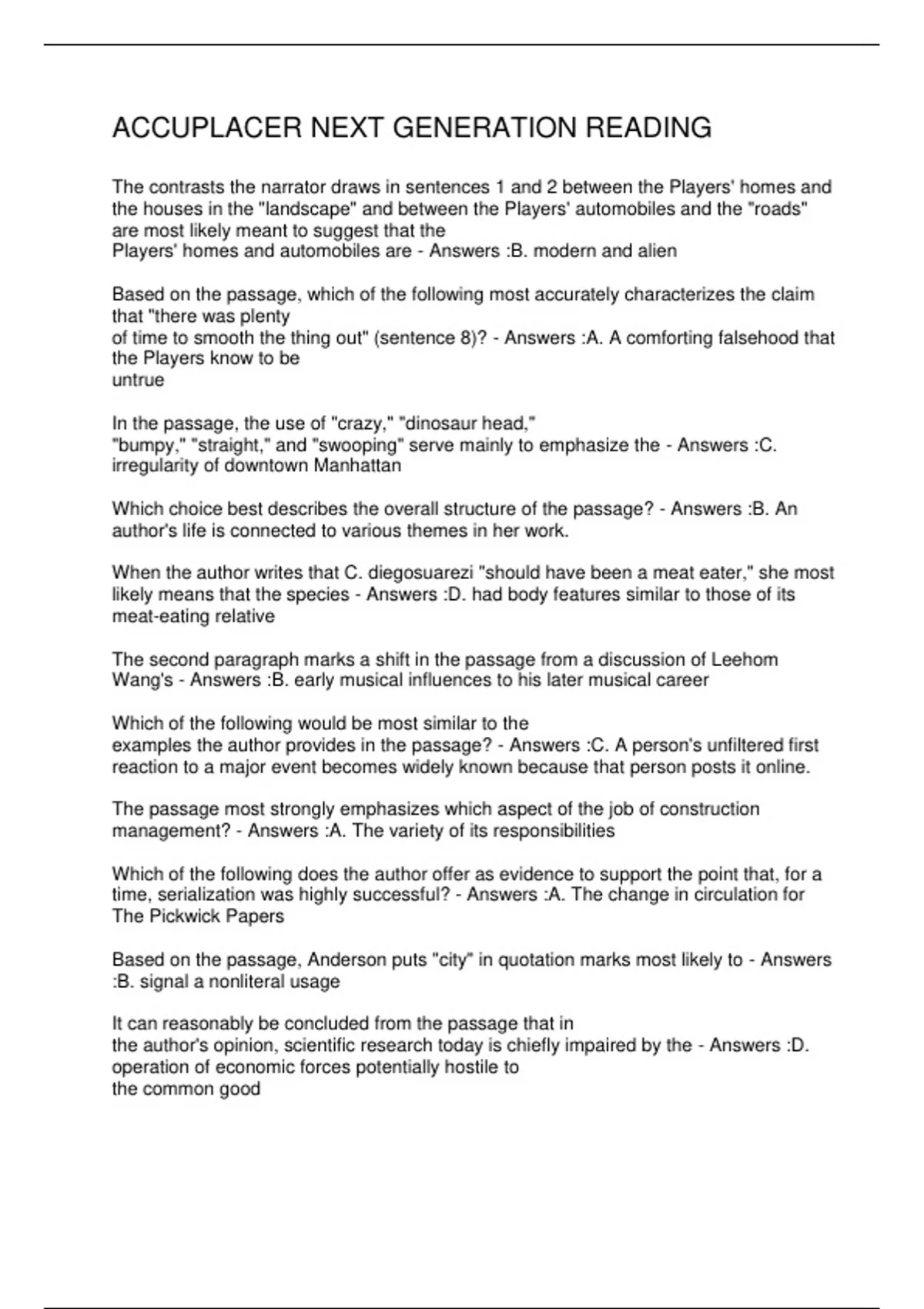 Accuplacer Next Generation Reading Accuplacer Stuvia Us