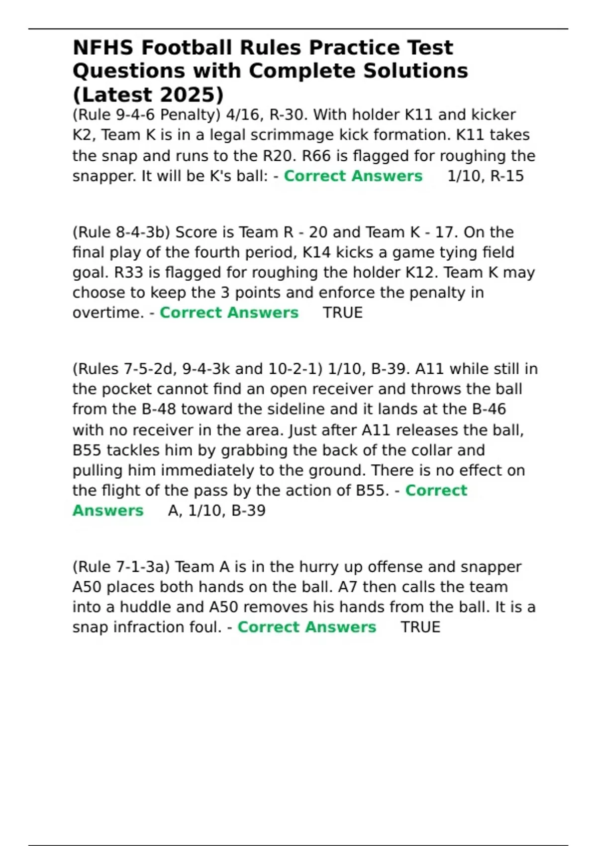 NFHS Football Rules Practice Test Questions with Complete Solutions ...