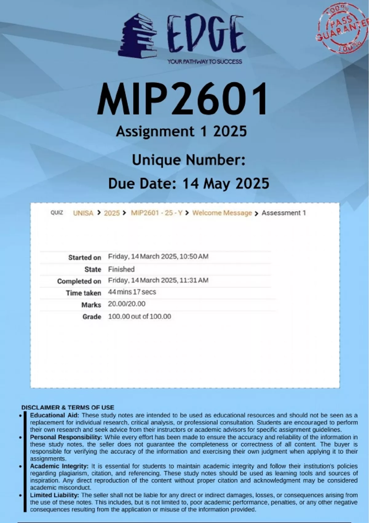 MIP2601 Assignment 1 (QUALITY ANSWERS) 2025 - Mathematics for ...