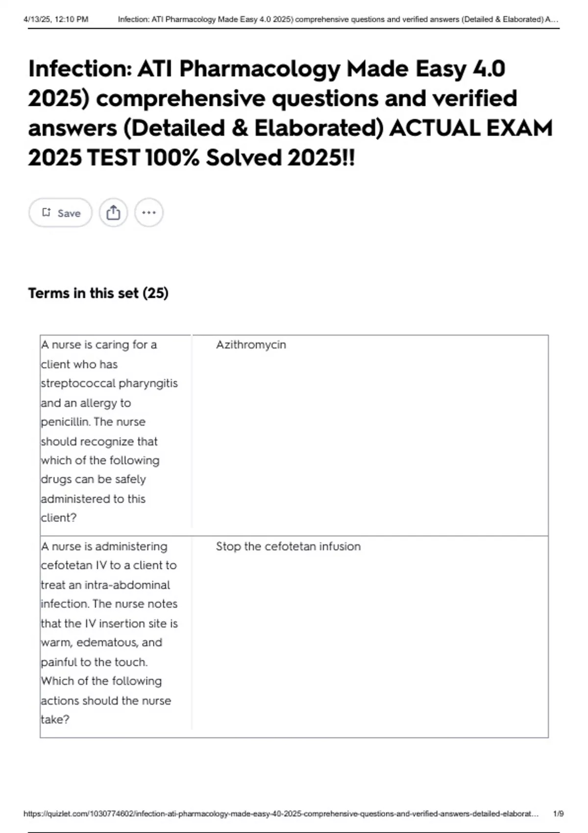 Infection: ATI Pharmacology Made Easy 4.0 2025) comprehensive questions ...