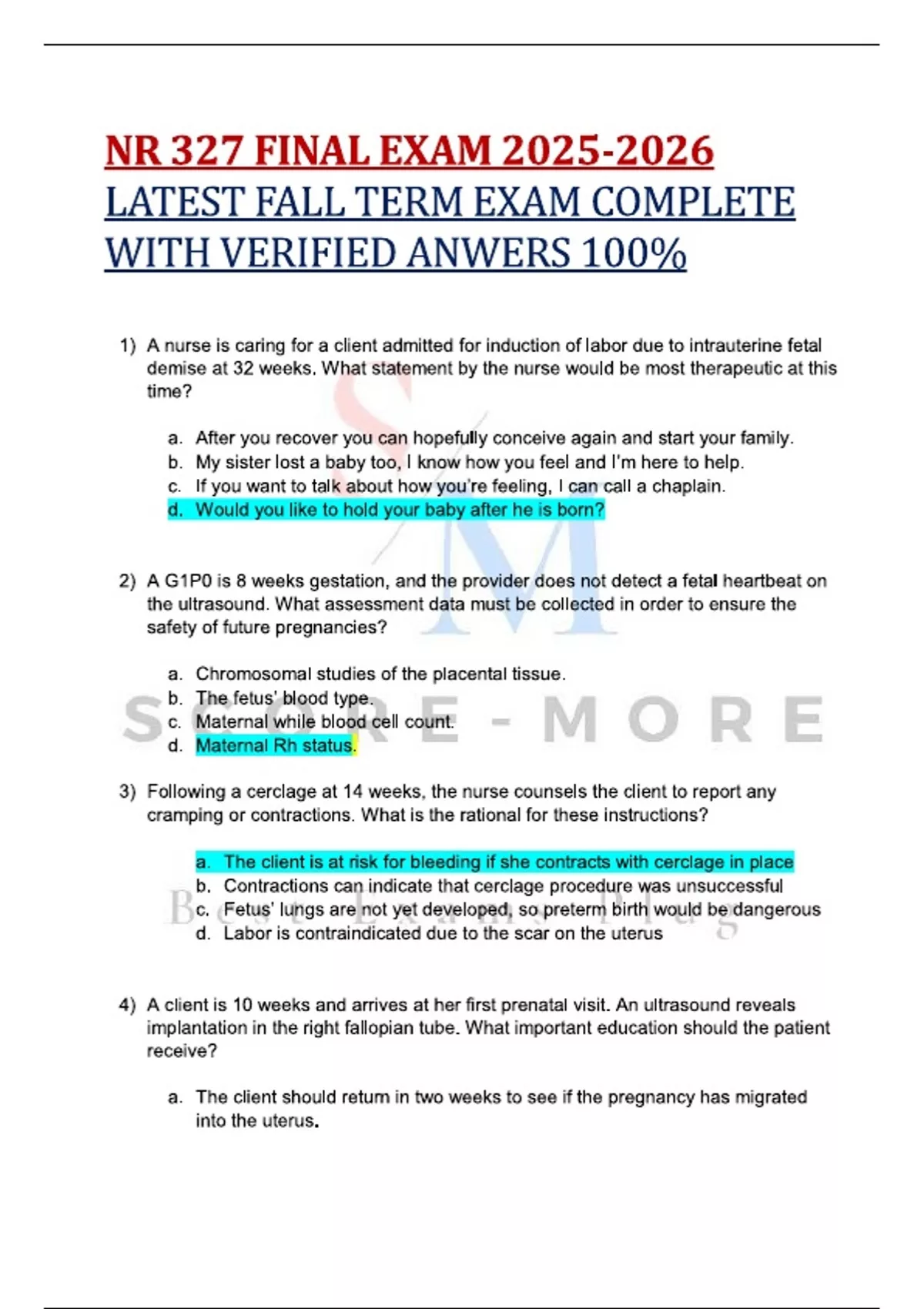NR 327 FINAL EXAM LATEST FALL TERM EXAM COMPLETE WITH VERIFIED ANWERS ...