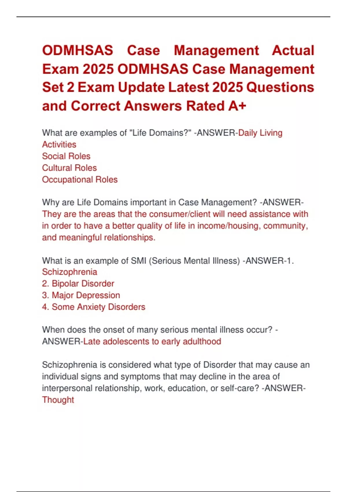 ODMHSAS Case Management Actual Exam 2025 ODMHSAS Case Management Set 2 ...