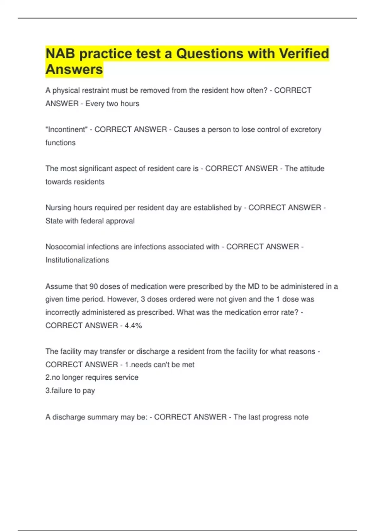 NAB practice test a Questions with Verified Answers - NAB practice ...