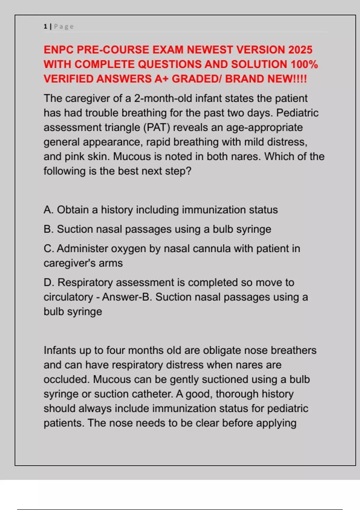 ENPC PRE-COURSE EXAM NEWEST VERSION 2025 WITH COMPLETE QUESTIONS AND ...