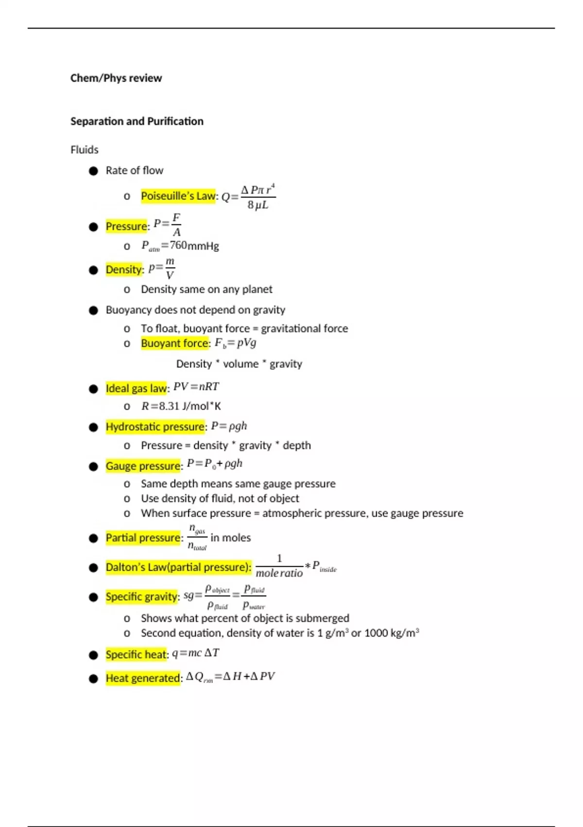 MCAT Equations for Chemistry & Physics - MCAT prep - Stuvia US