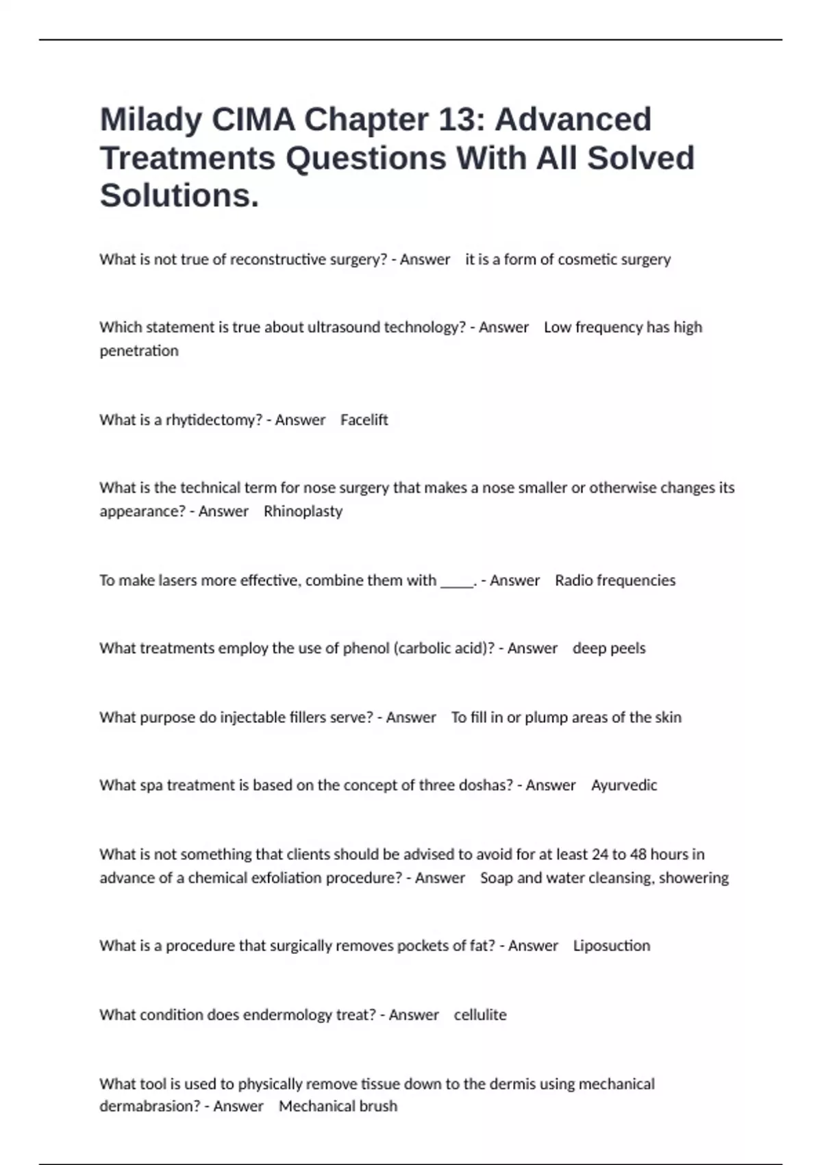 Milady CIMA Chapter 13: Advanced Treatments Questions With All Solved ...