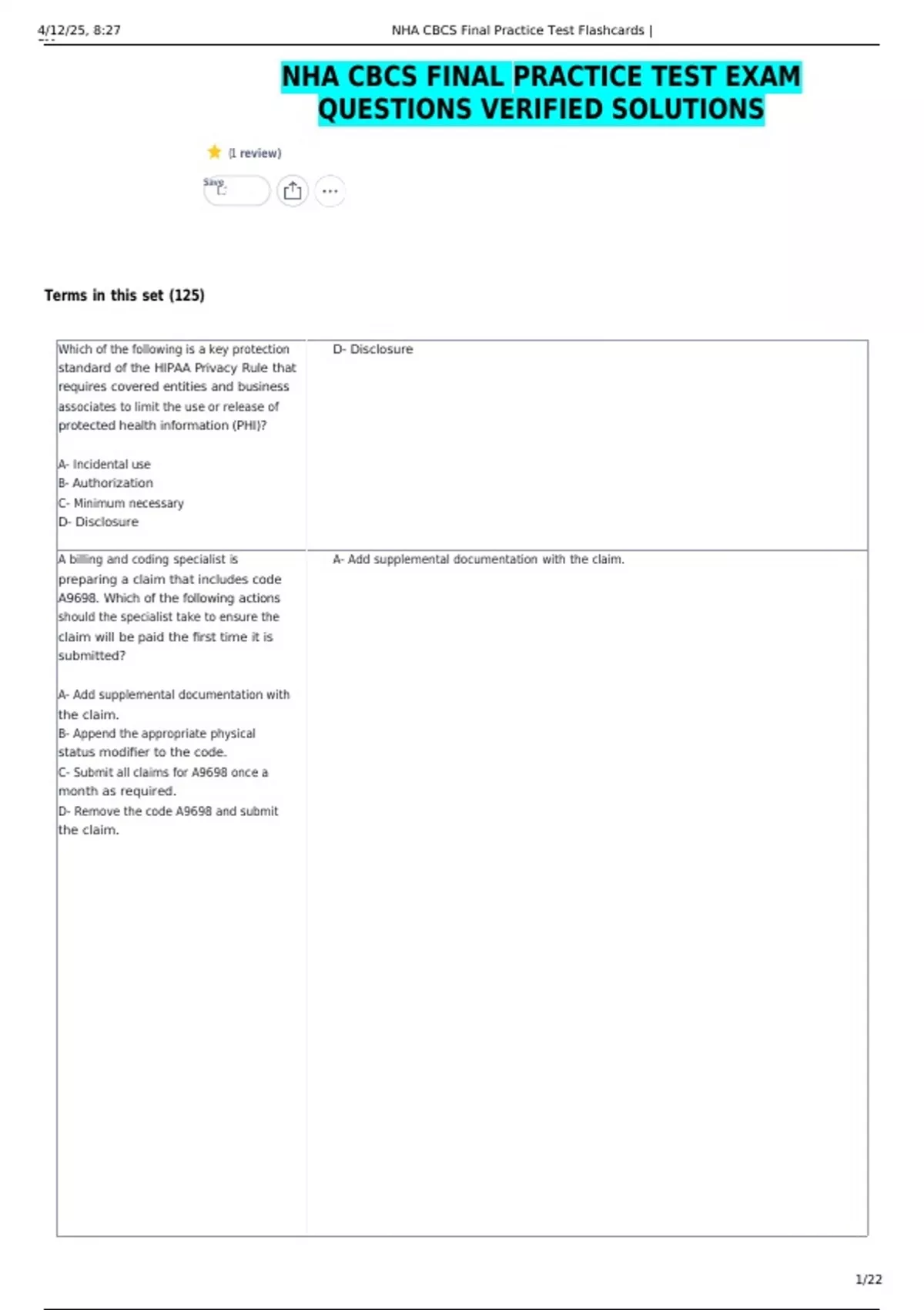 NHA CBCS FINAL PRACTICE TEST EXAM QUESTIONS VERIFIED SOLUTIONS - NHA ...