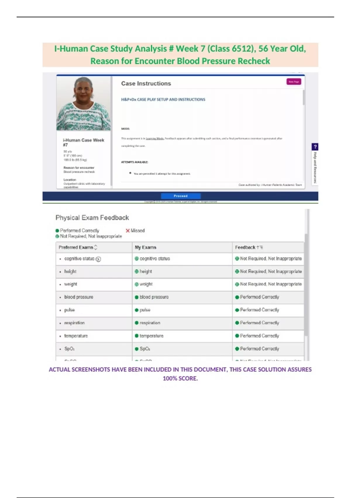 Actual Screenshots: Week 7 iHuman Case – 56-Year-Old Female Returning for Blood Pressure Recheck ...