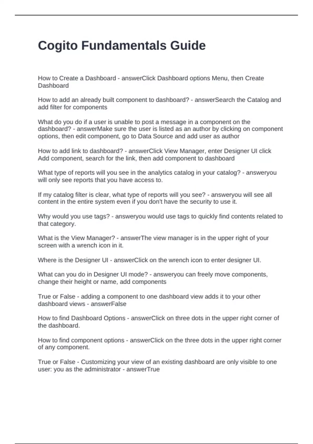 Cogito Fundamentals Guide Questions and Answers - Cog170 cogito fundamentals - Stuvia US