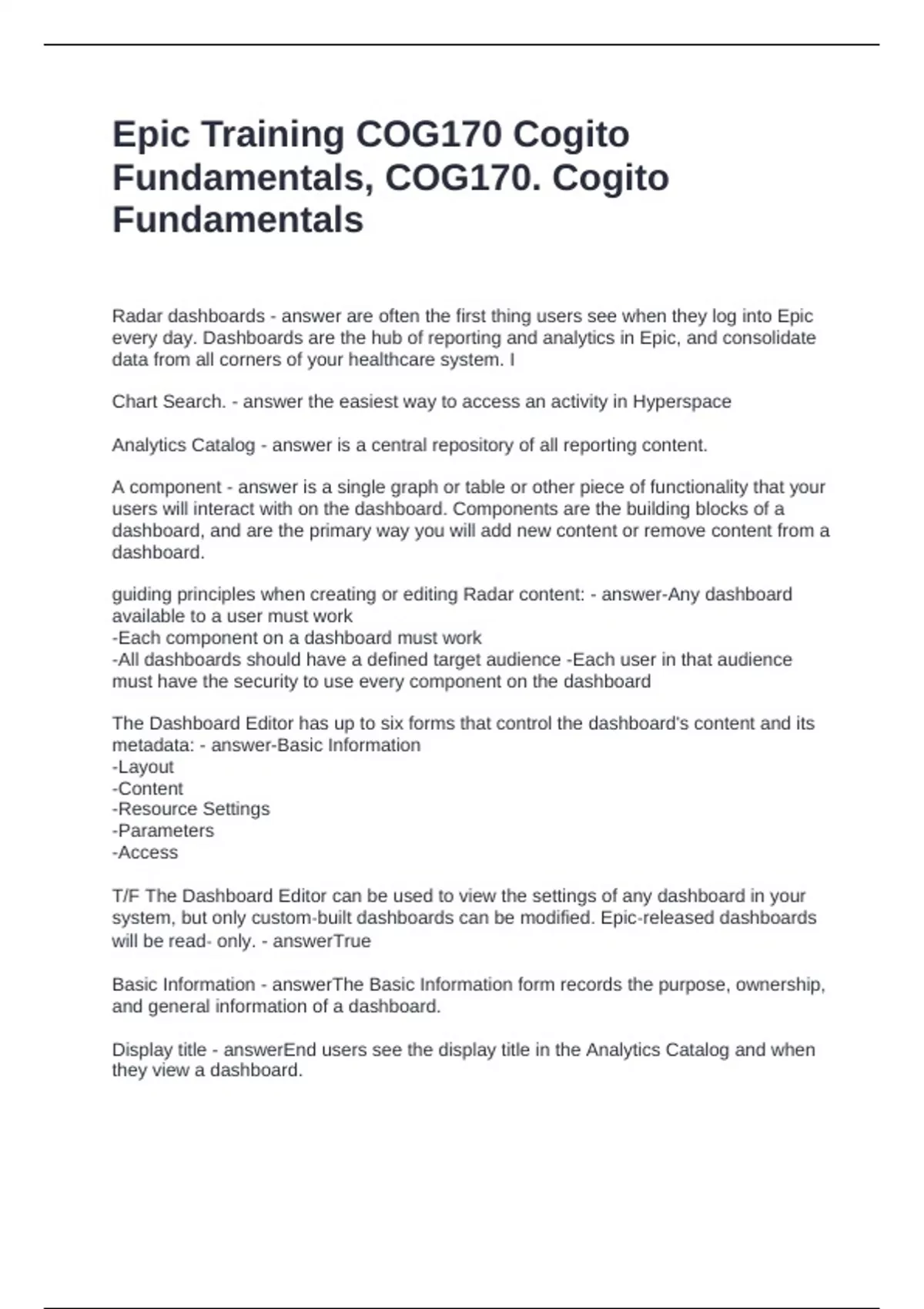 Epic Training COG170 Cogito Fundamentals, COG170. Cogito Fundamentals ...