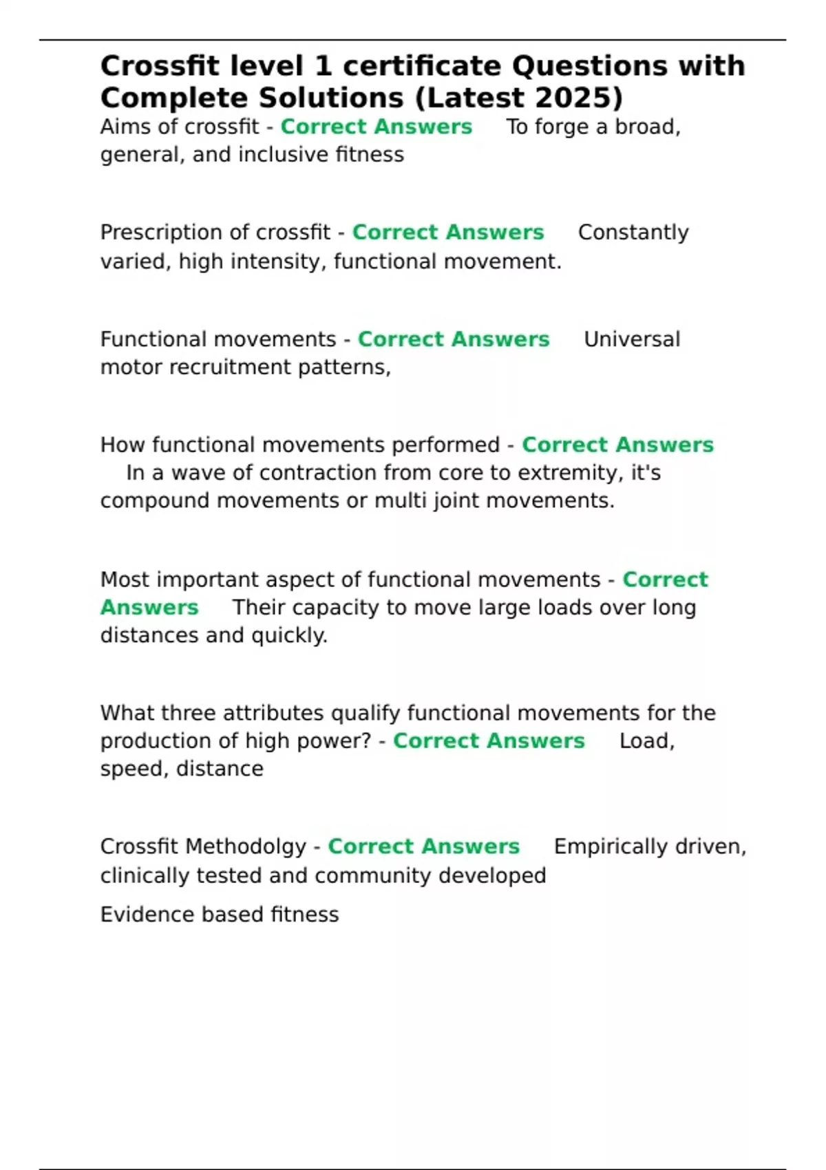 Crossfit level 1 certificate Questions with Complete Solutions (Latest ...