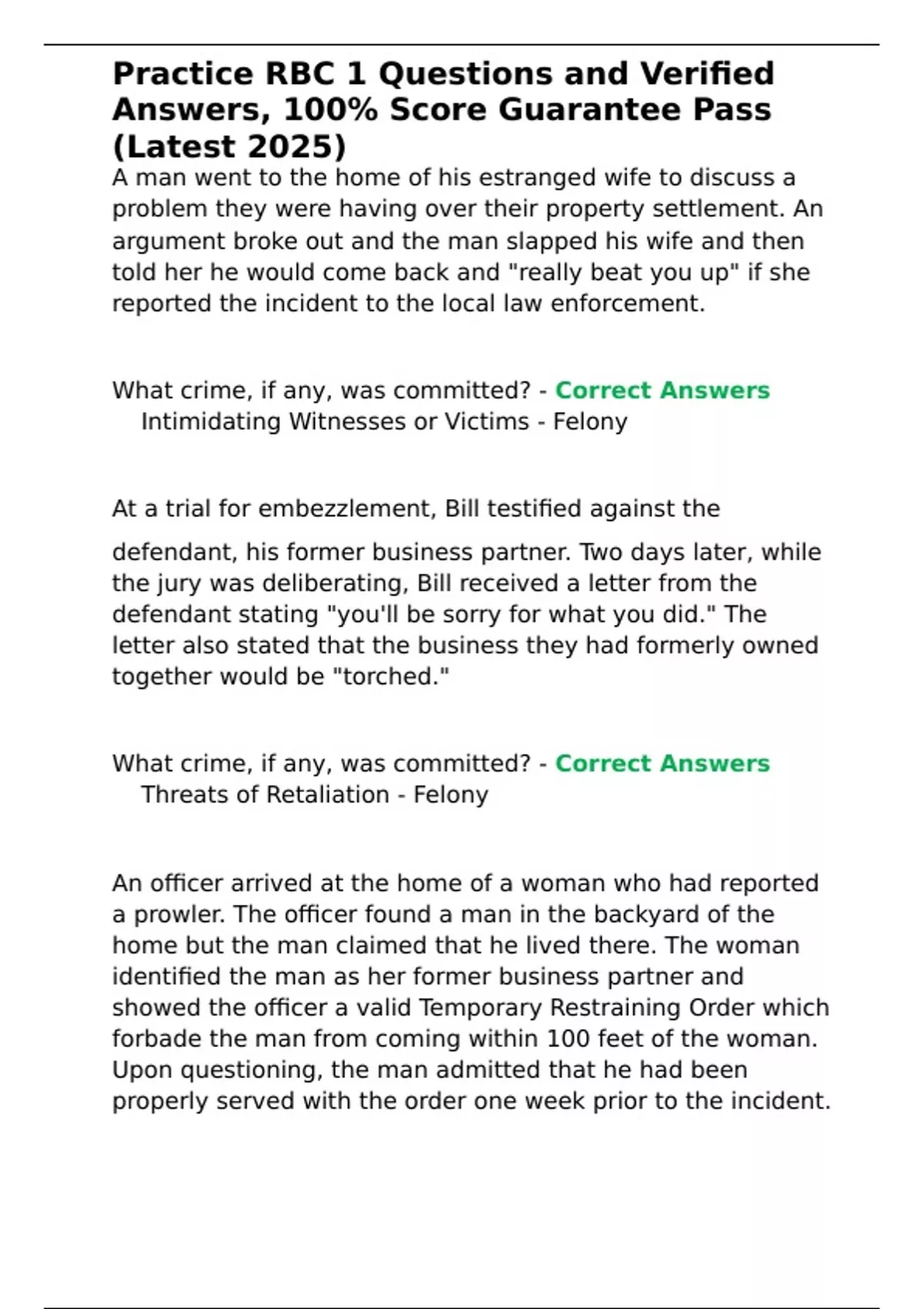 Practice RBC 1 Questions and Verified Answers, 100- Score Guarantee ...