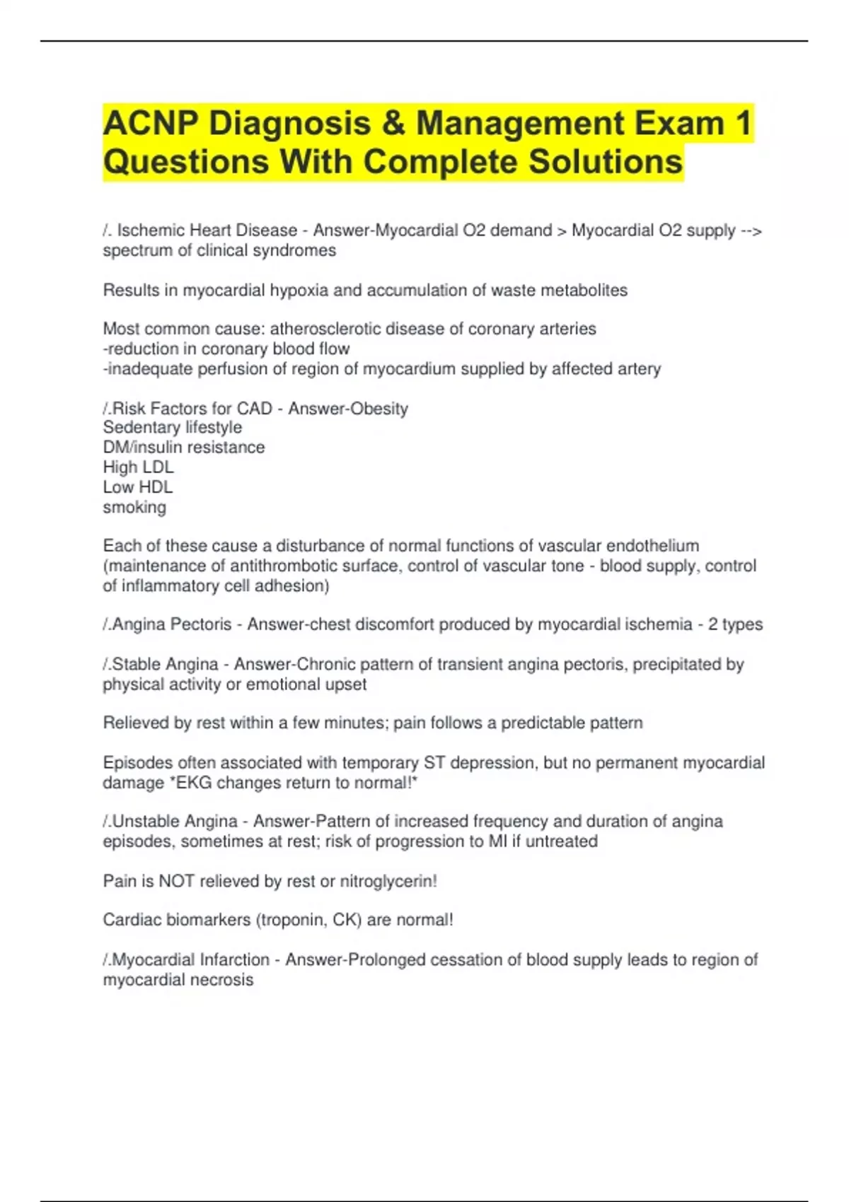 ACNP Diagnosis & Management Exam 1 Questions With Complete Solutions - ACNP Diagnosis ...