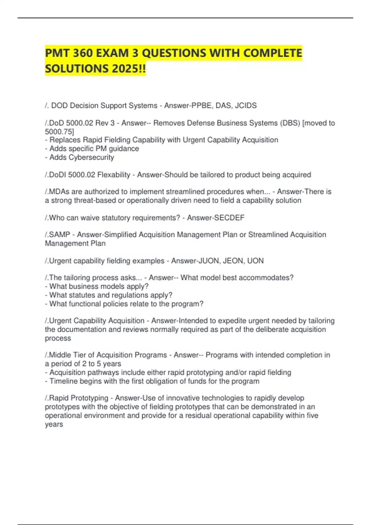 PMT 360 EXAM 3 QUESTIONS WITH COMPLETE SOLUTIONS 2025!! - PMT 360 ...