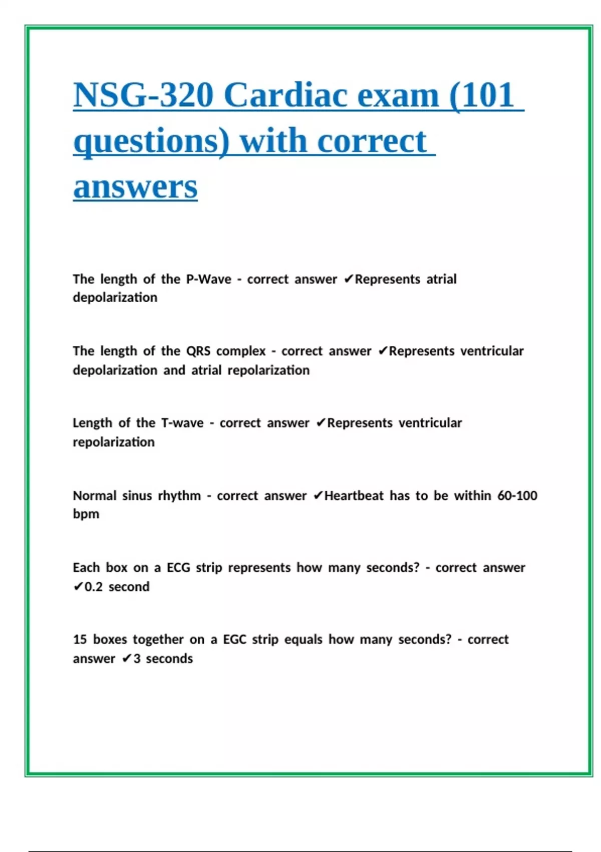 NSG-320 Cardiac exam |101 questions with correct answers - NURS 320 ...