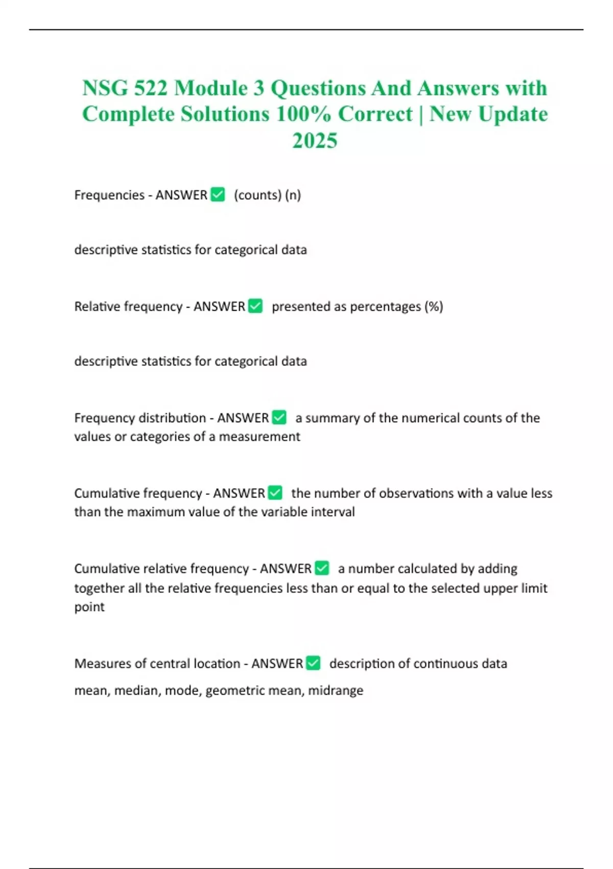 NSG 522 Module 3 Questions And Answers with Complete Solutions 100% Correct | New Update 2025 ...
