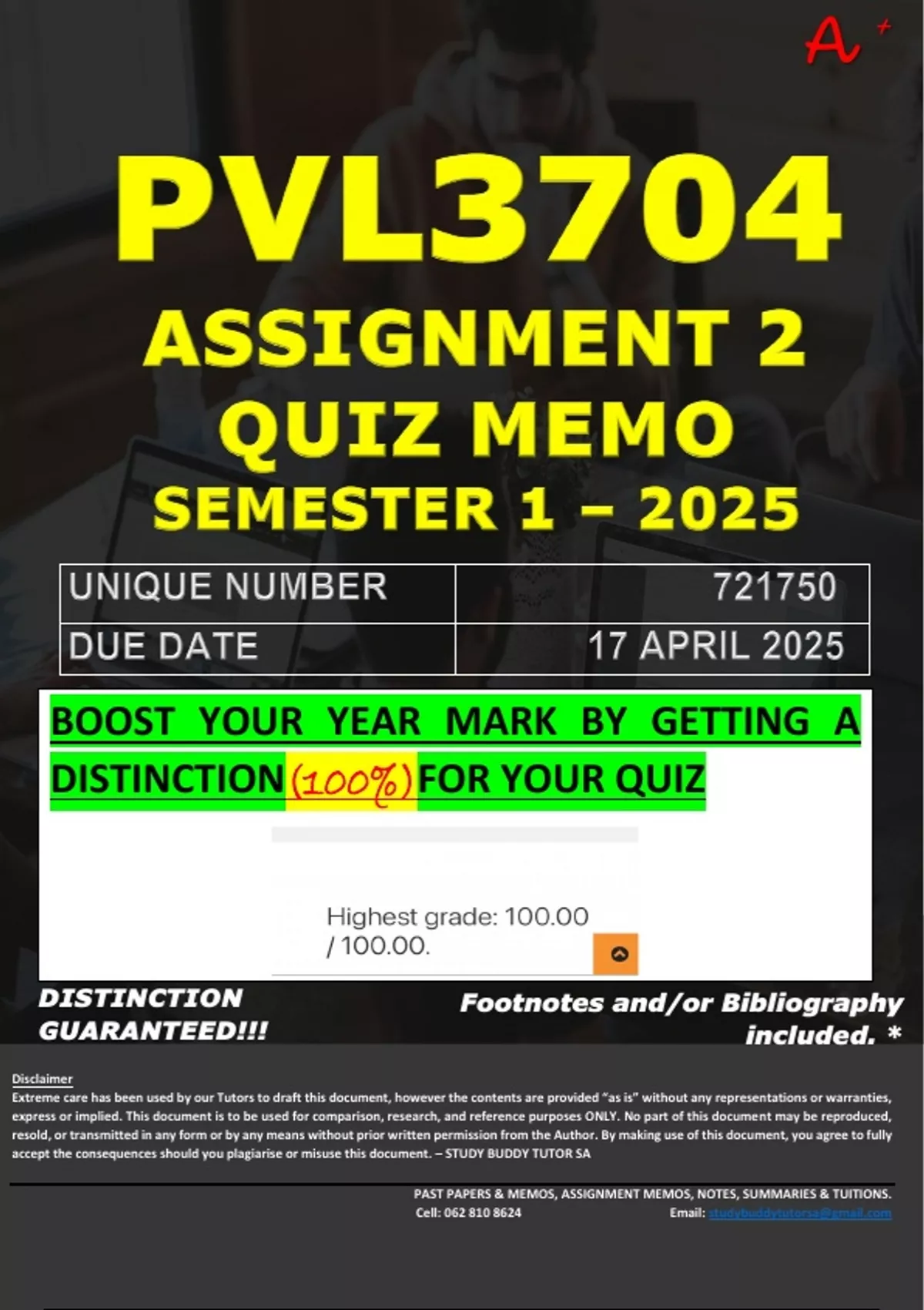 PVL3704 ASSIGNMENT 2 QUIZ MEMO - SEMESTER 1 - 2025 - UNISA - DUE DATE ...