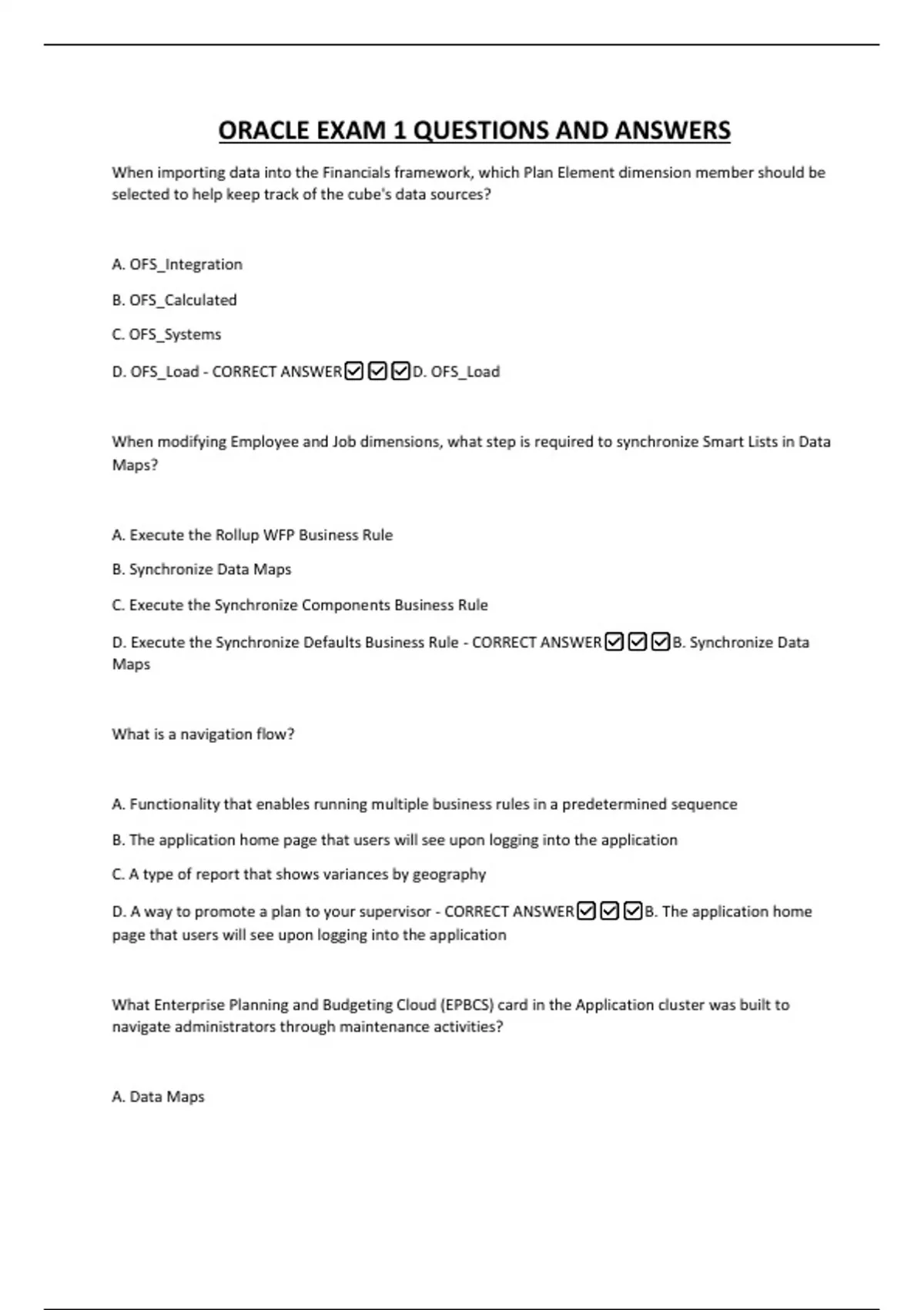 Oracle Exam 1 Questions And Answers Oracle Stuvia Us