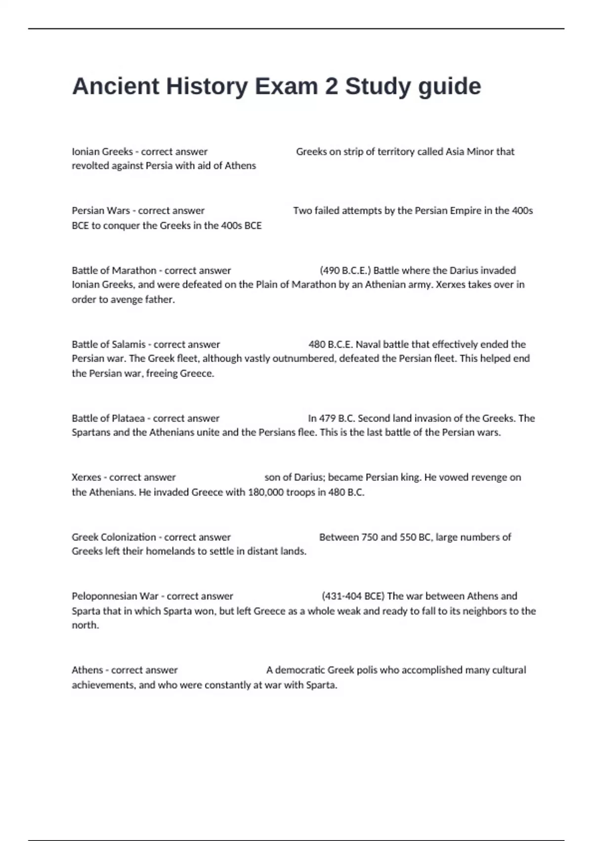 Ancient History Exam 2 Study guide with questions with well elaborated ...