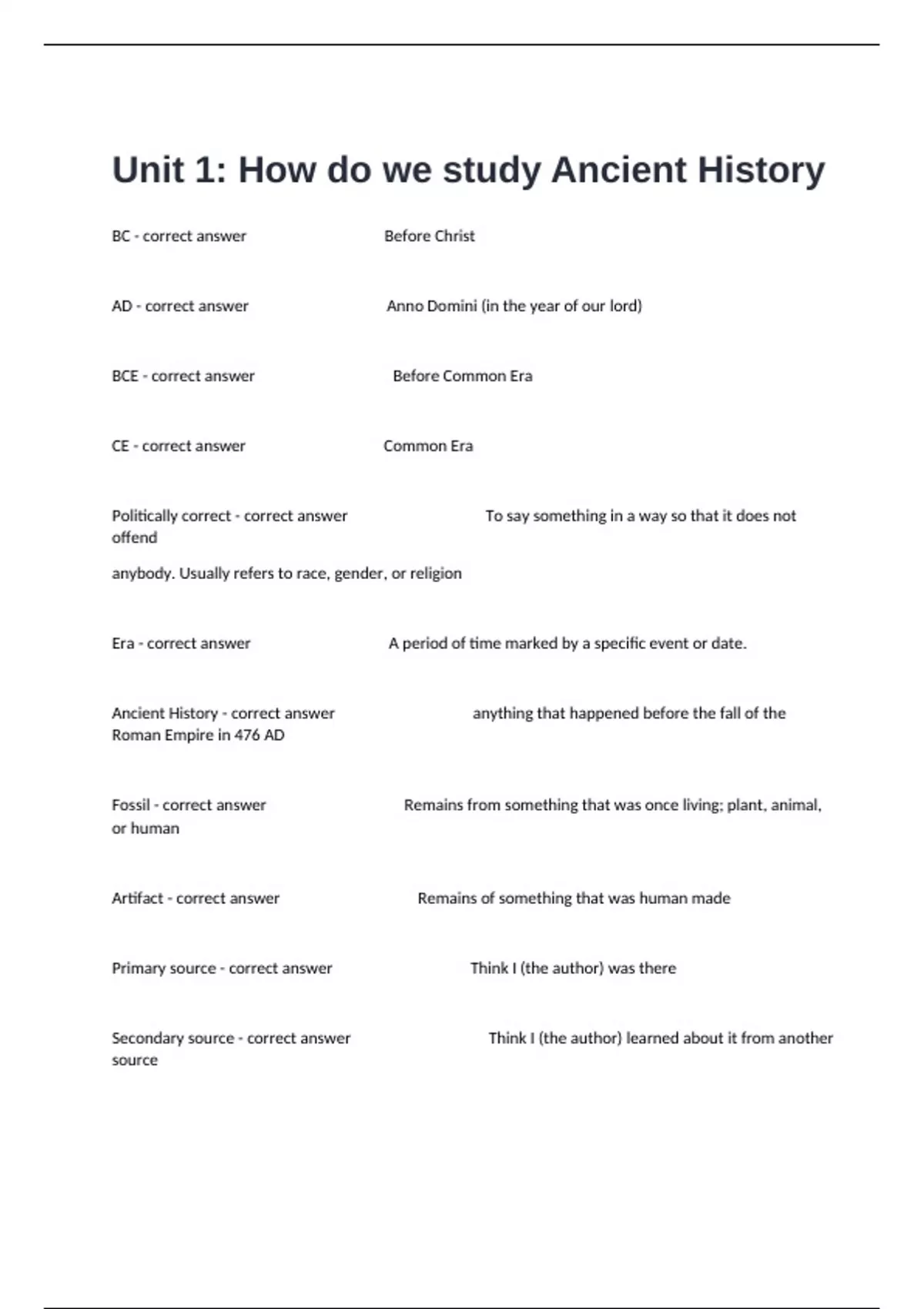 Unit 1: How do we study Ancient History Questions With All Complete And ...