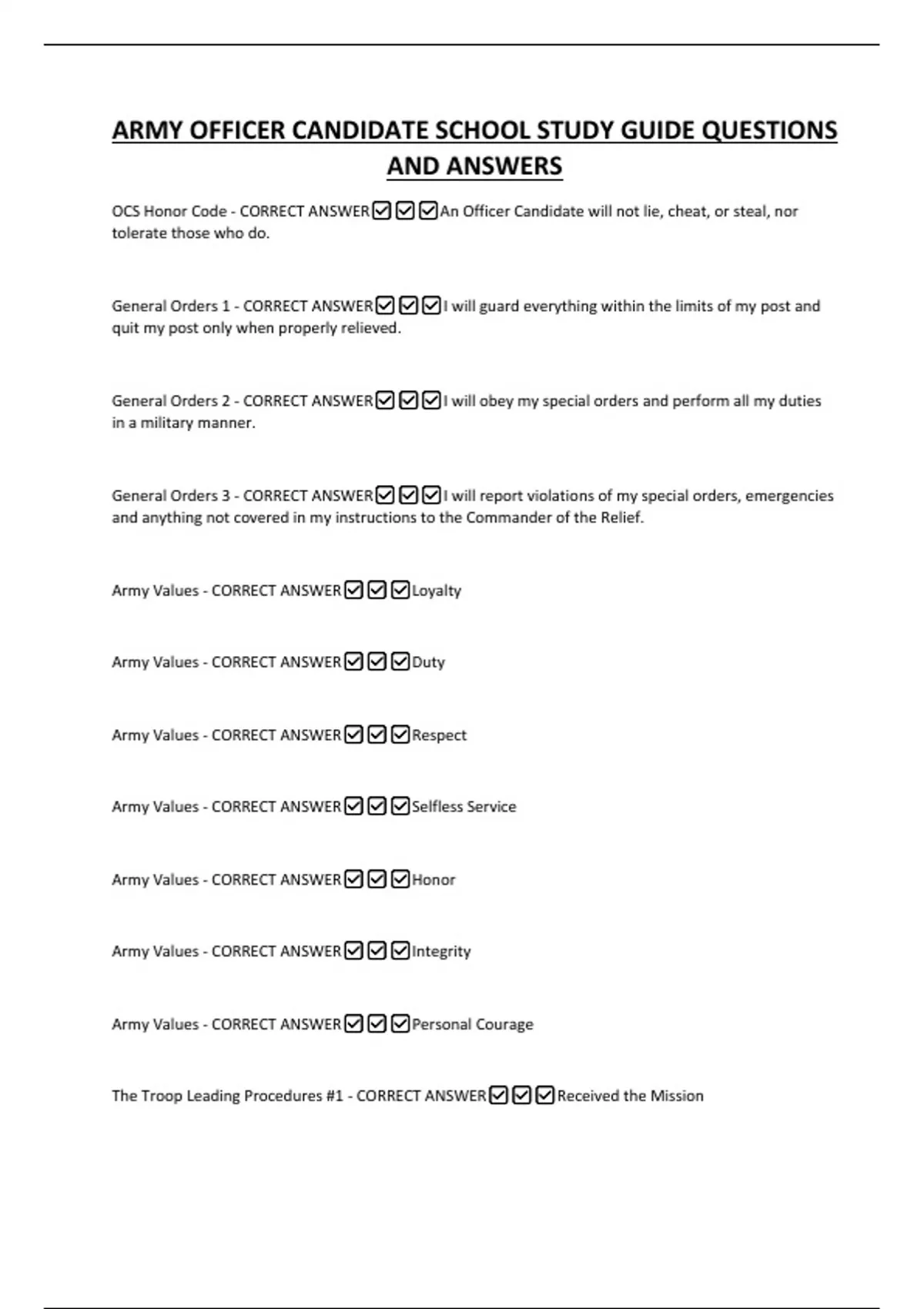 ARMY OFFICER CANDIDATE SCHOOL STUDY GUIDE QUESTIONS AND ANSWERS - ARMY ...