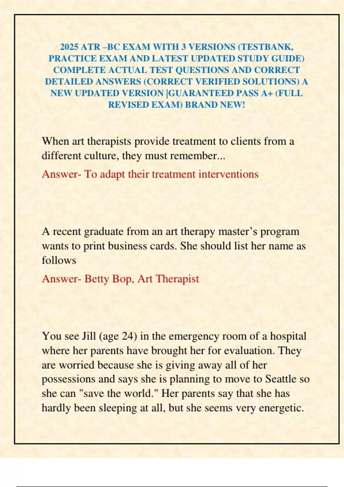 2025 ATR –BC EXAM WITH 3 VERSIONS (TESTBANK, PRACTICE EXAM AND LATEST ...