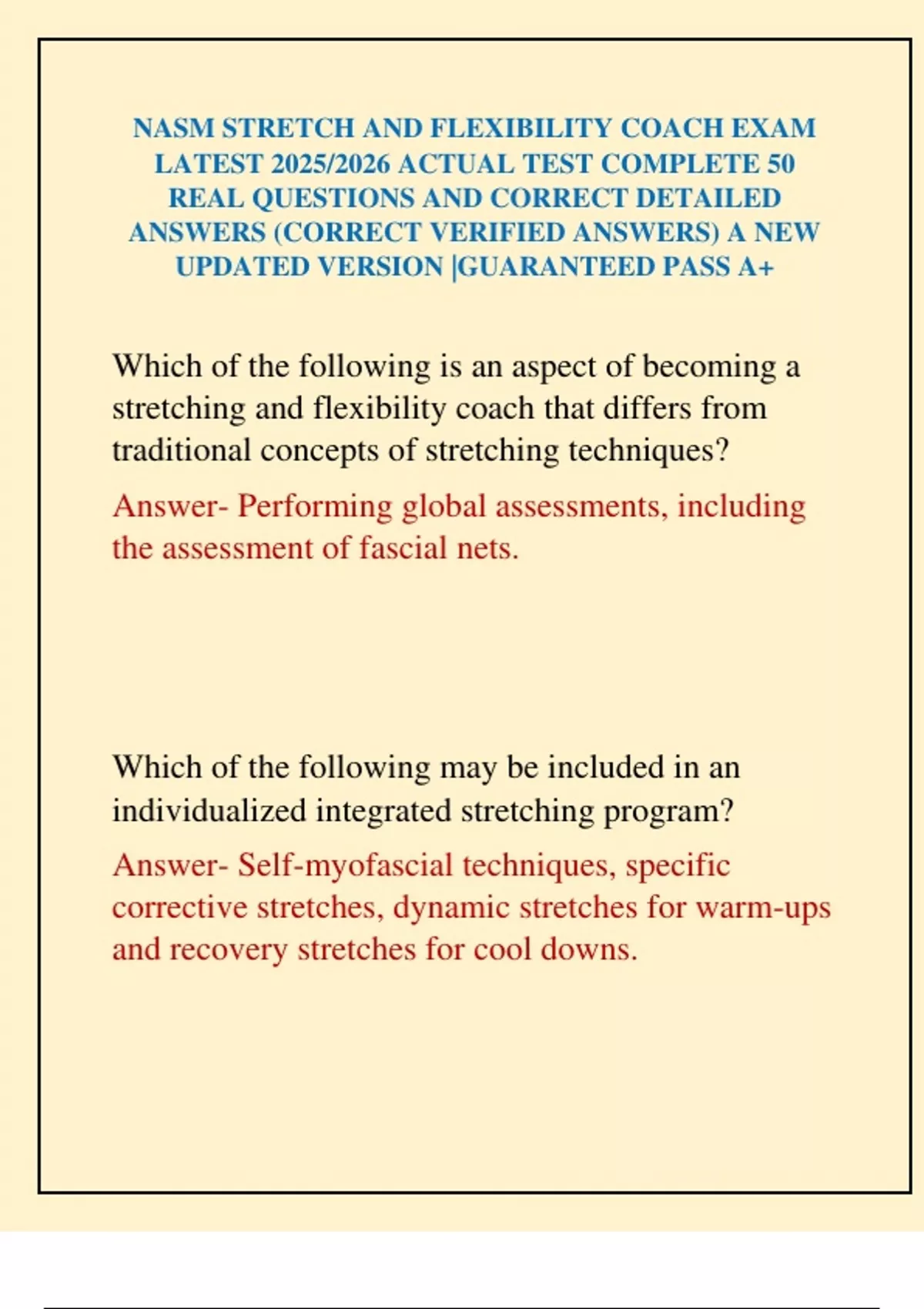 NASM STRETCH AND FLEXIBILITY COACH EXAM LATEST 2025/2026 ACTUAL TEST ...