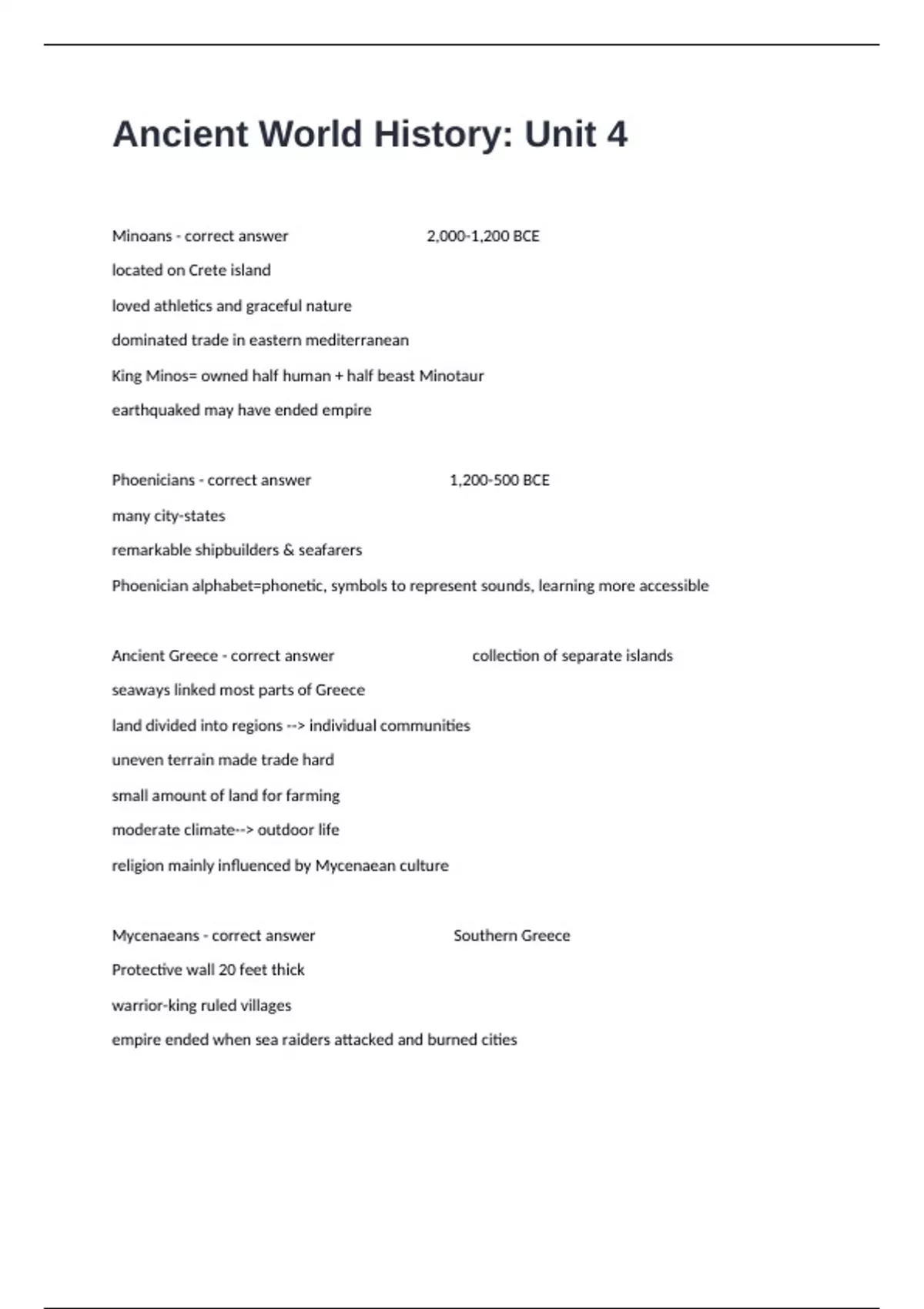 Ancient World History: Unit 4 Exam Questions With Correct Verified ...