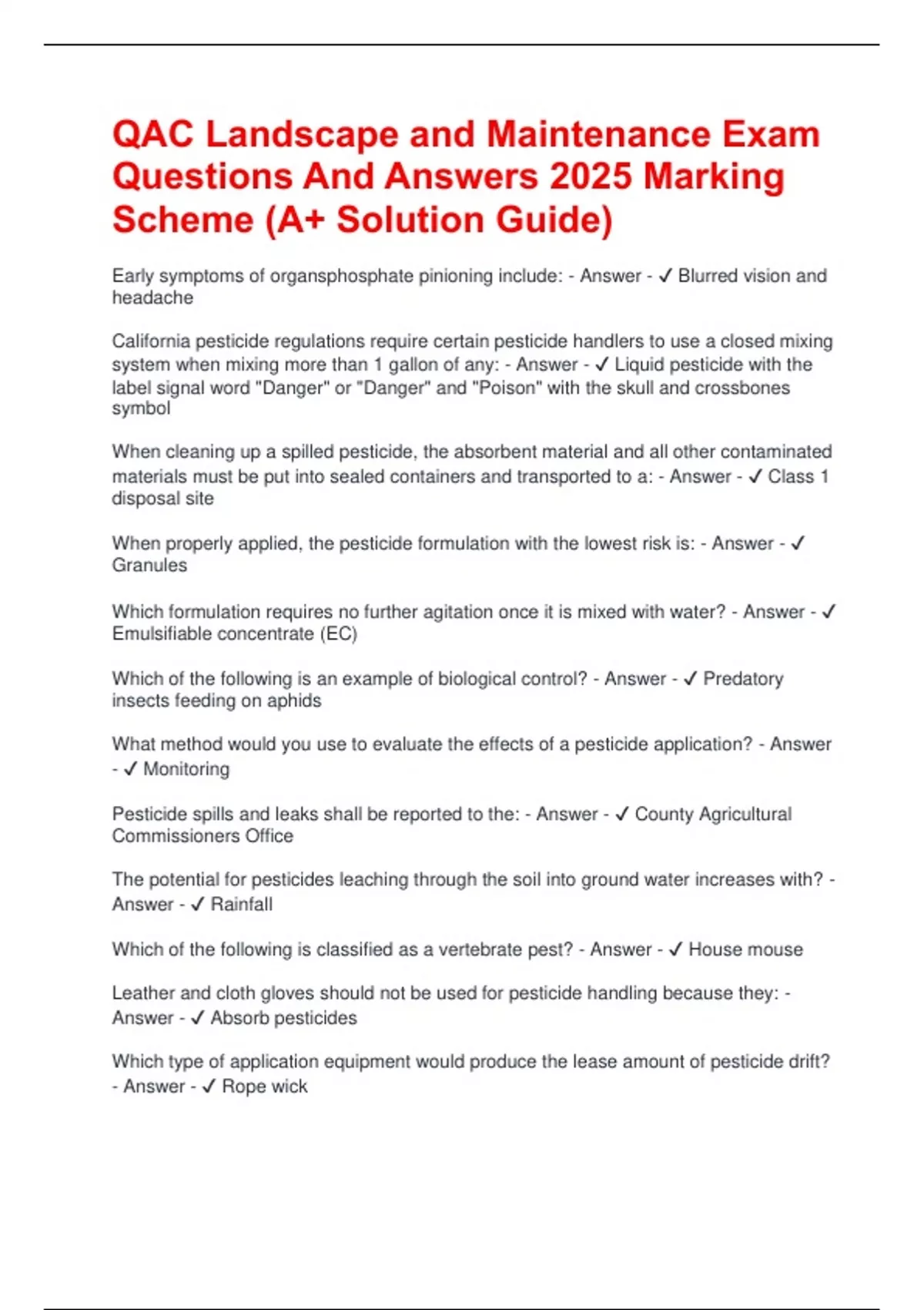 QAC Landscape and Maintenance Exam Questions And Answers 2025 Marking ...