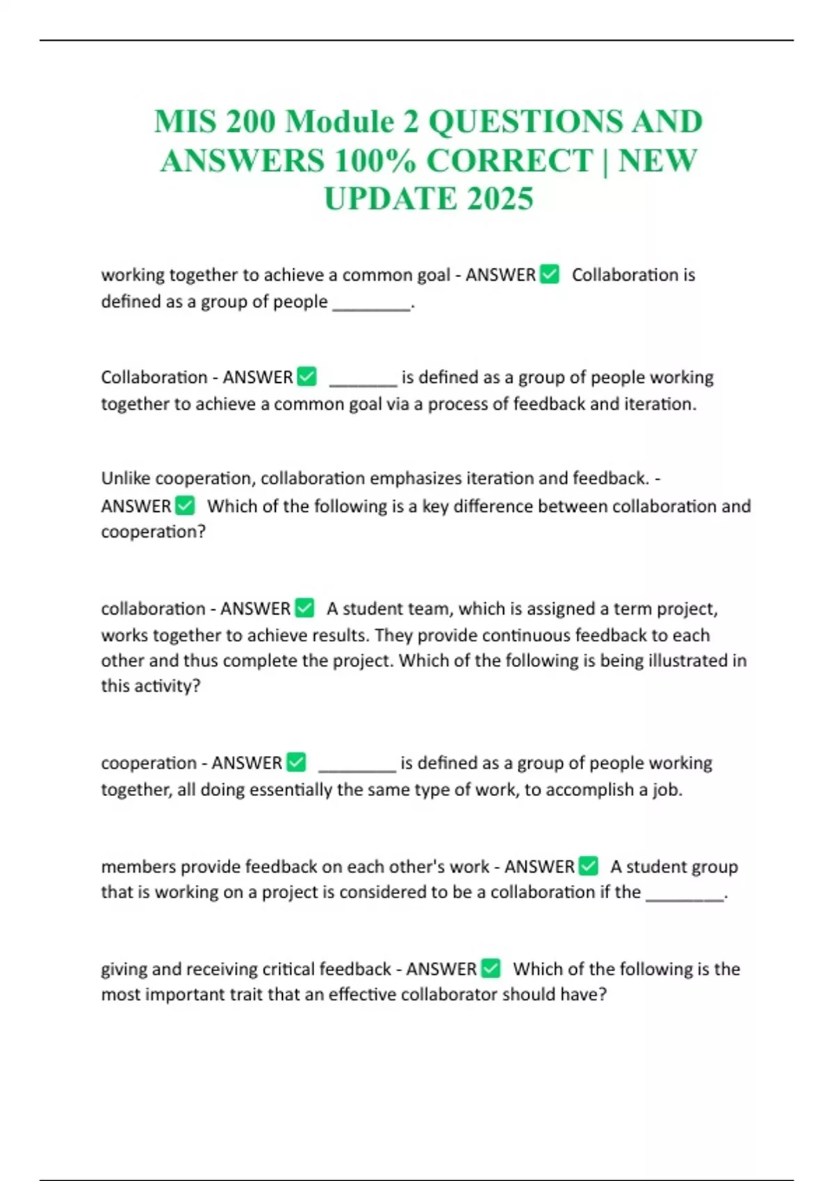 MIS 200 Module 2 QUESTIONS AND ANSWERS 100% CORRECT | NEW UPDATE 2025 ...