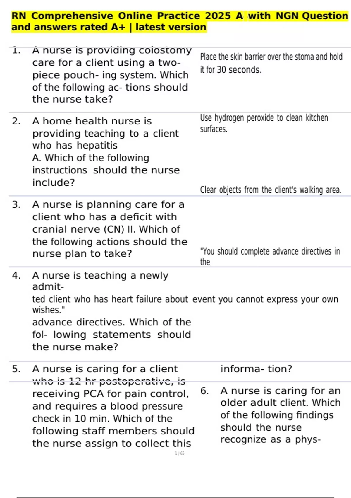RN Comprehensive Online Practice 2025 A with NGN Q Chamberlain College ...