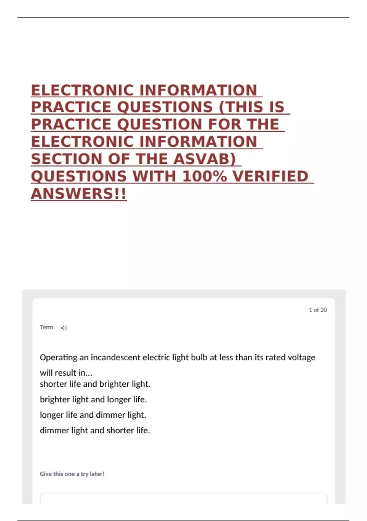 ELECTRONIC INFORMATION PRACTICE QUESTIONS (THIS IS PRACTICE QUESTION ...