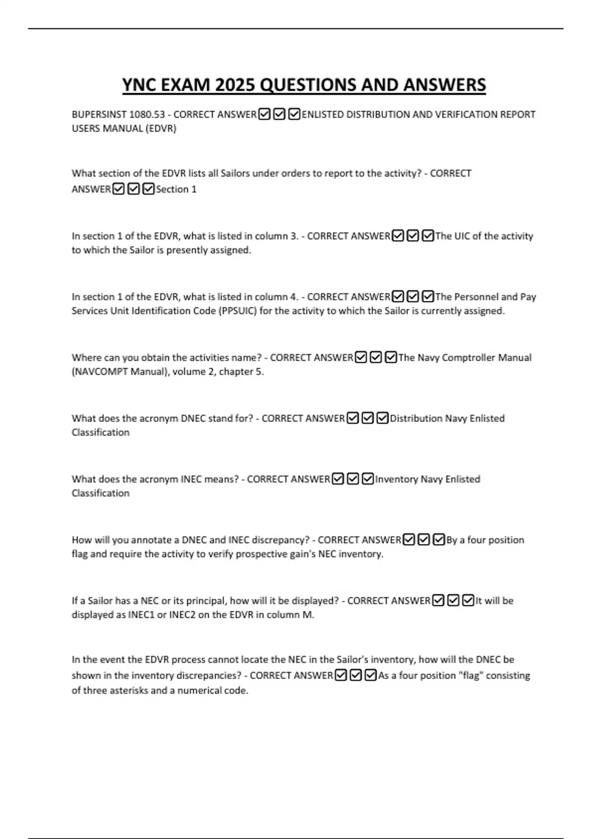 YNC EXAM 2025 QUESTIONS AND ANSWERS - YNC - Stuvia US