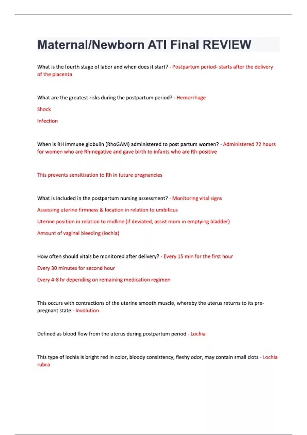 Maternal - Newborn ATI Final REVIEW (Latest 2025 / 2026 ) Actual ...