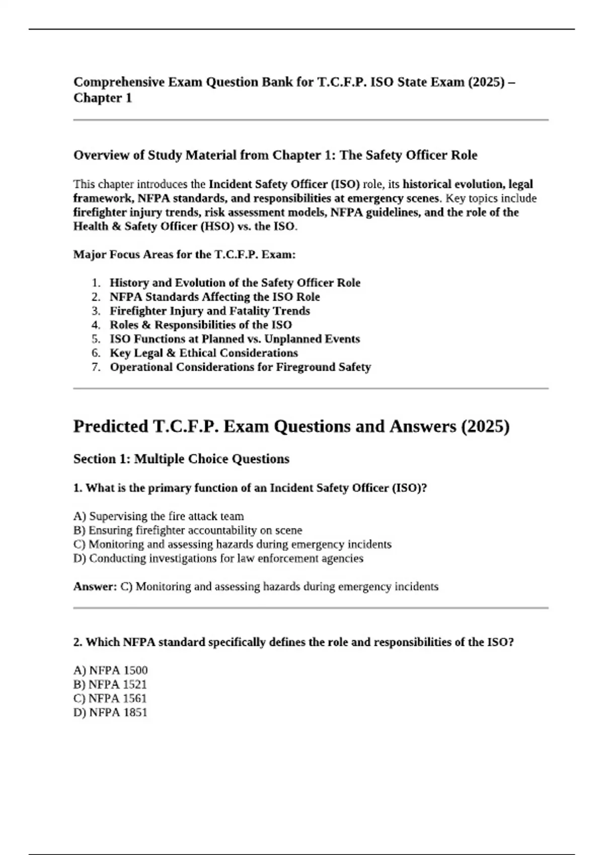 Comprehensive Exam Question Bank for T.C.F.P. ISO State Exam (2025 ...