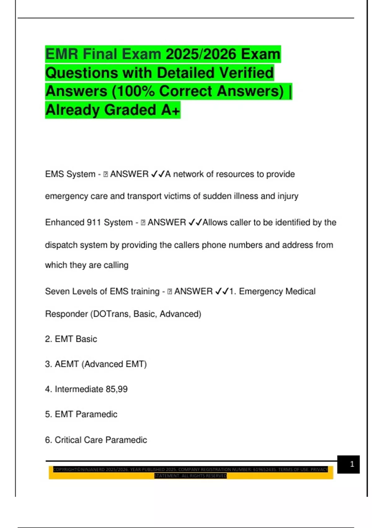 EMR Final Exam 2025/2026 Exam Questions with Detailed Verified Answers ...