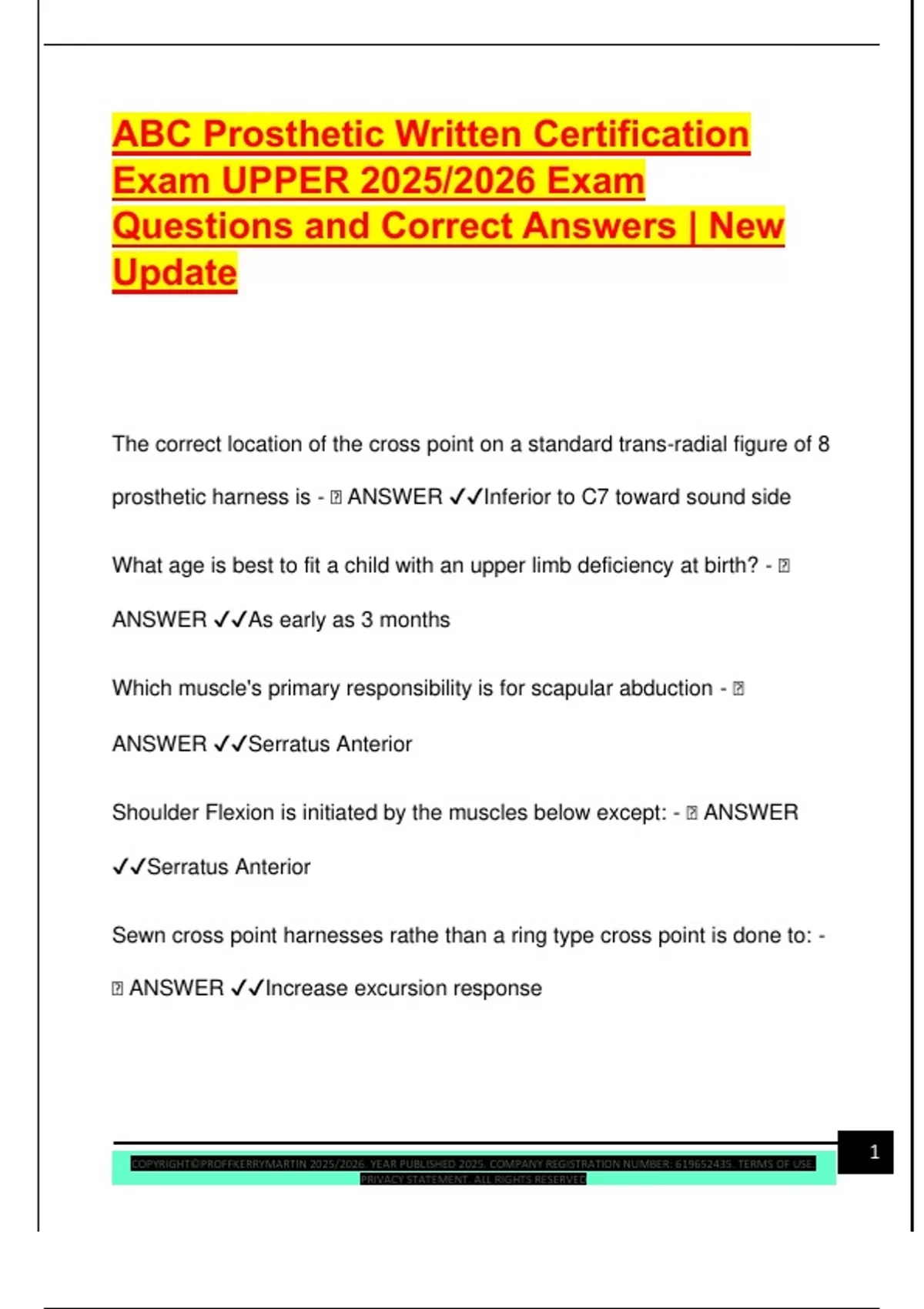 ABC Prosthetic Written Certification Exam UPPER 2025/2026 Exam ...