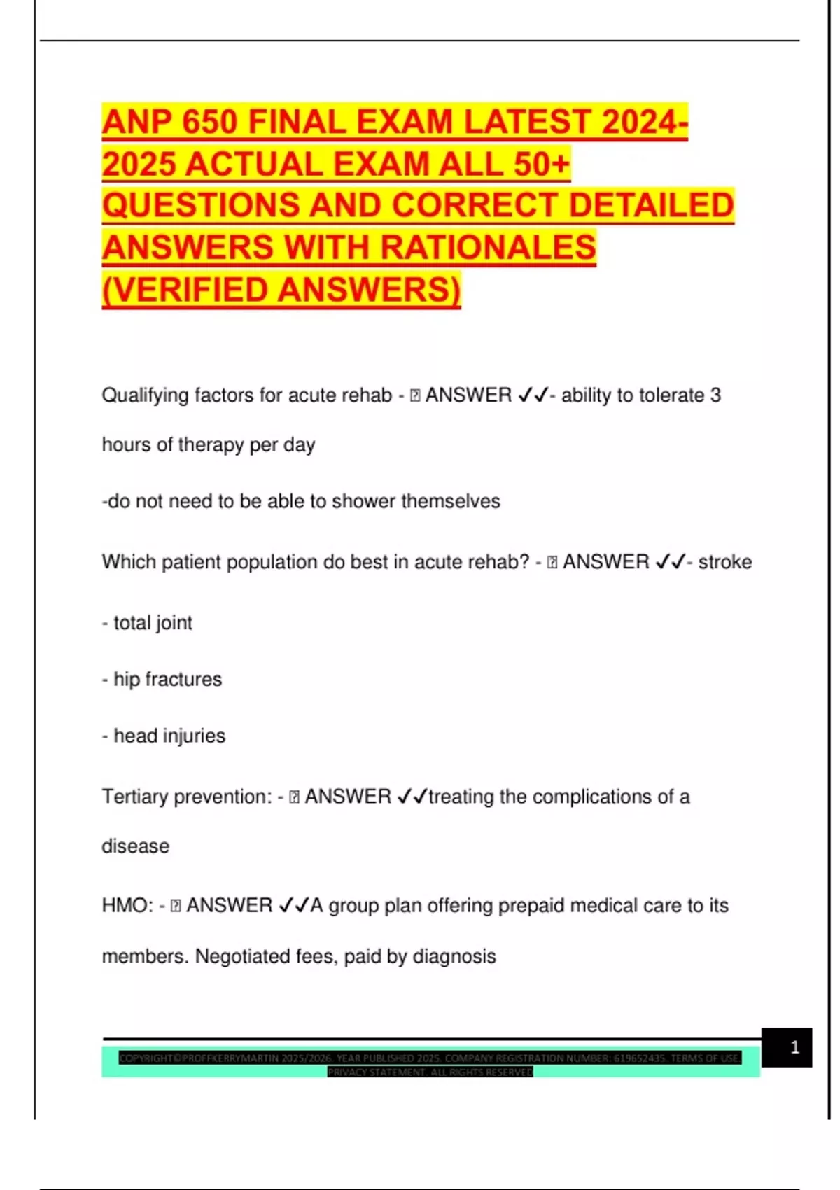 ANP 650 FINAL EXAM LATEST ACTUAL EXAM ALL 50+ QUESTIONS AND CORRECT ...