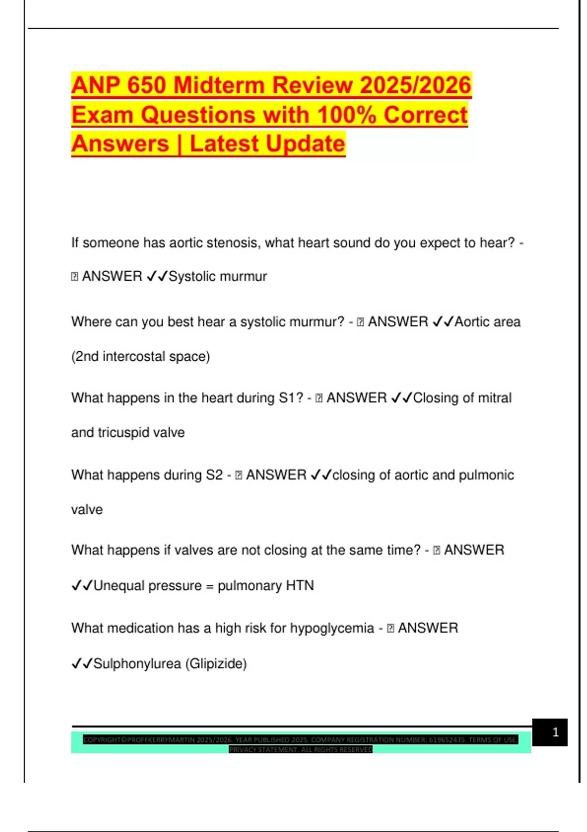 ANP 650 Midterm Review 2025/2026 Exam Questions with 100% Correct ...