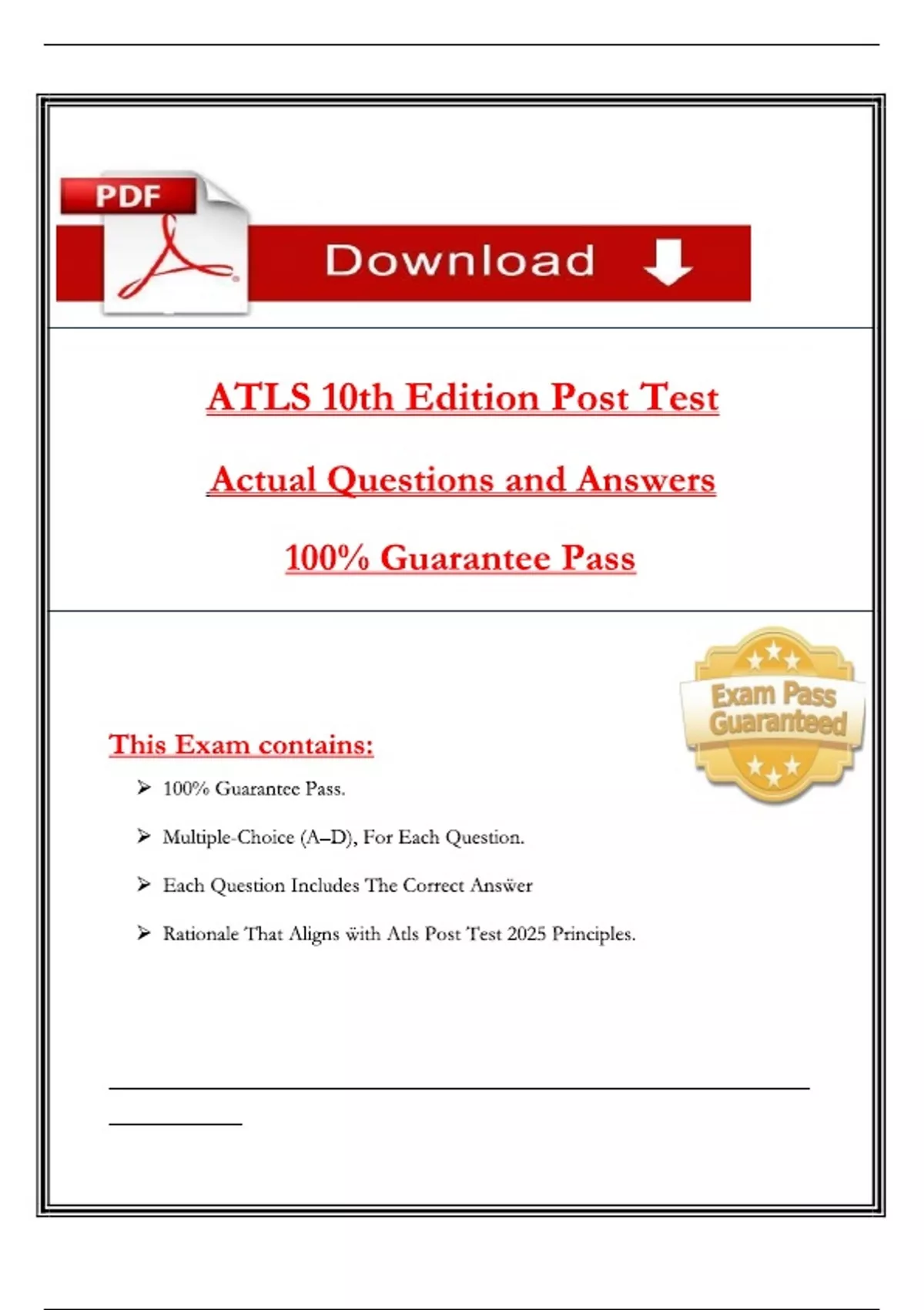 ATLS 10th Edition Post Test Actual Questions with Verified Answers ...