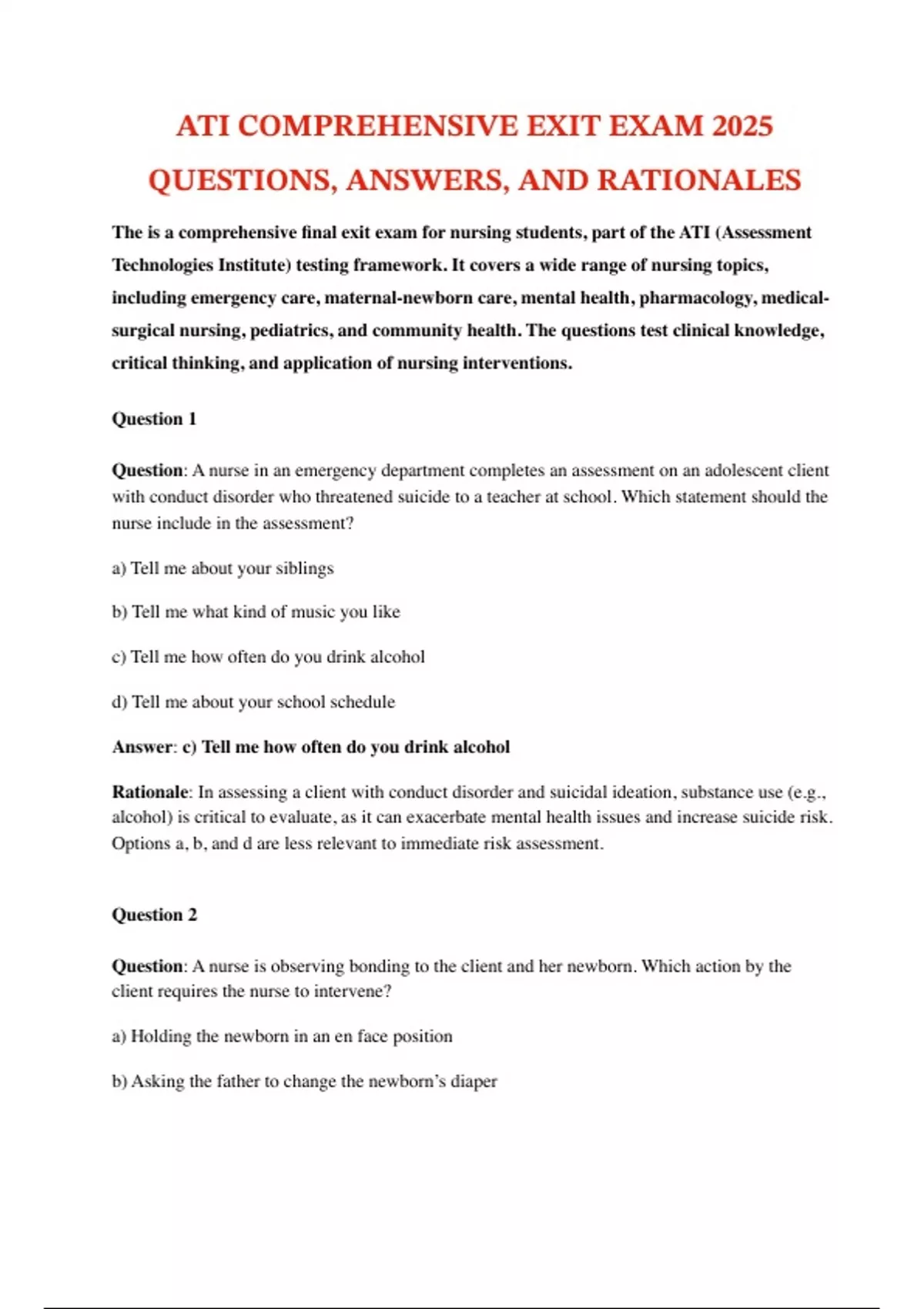 ATI COMPREHENSIVE EXIT EXAM 2025 QUESTIONS, ANSWERS, AND RATIONALES ...