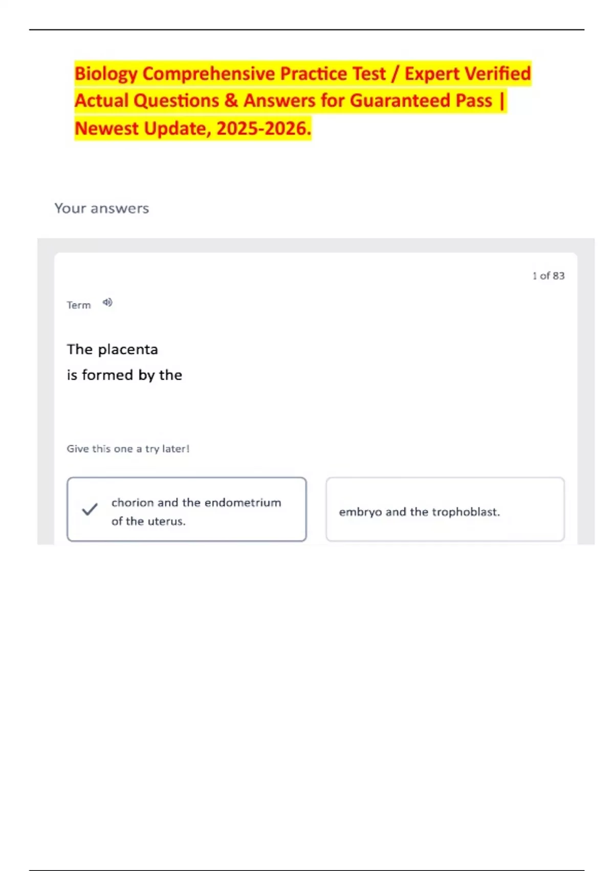 Biology Comprehensive Practice Test / Expert Verified Actual Questions ...