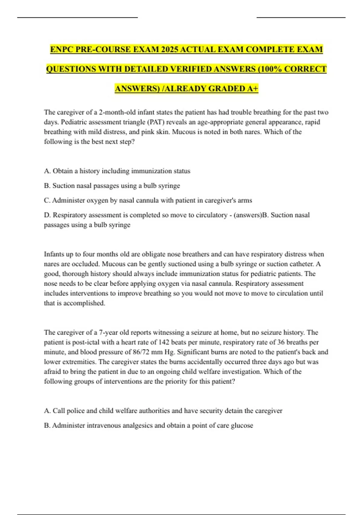 ENPC PRE-COURSE EXAM 2025 ACTUAL EXAM COMPLETE EXAM QUESTIONS WITH ...