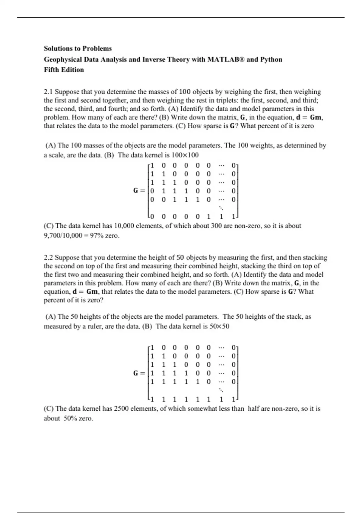 Solution Manual For Geophysical Data Analysis and Inverse Theory with MATLAB® and Python 5th ...
