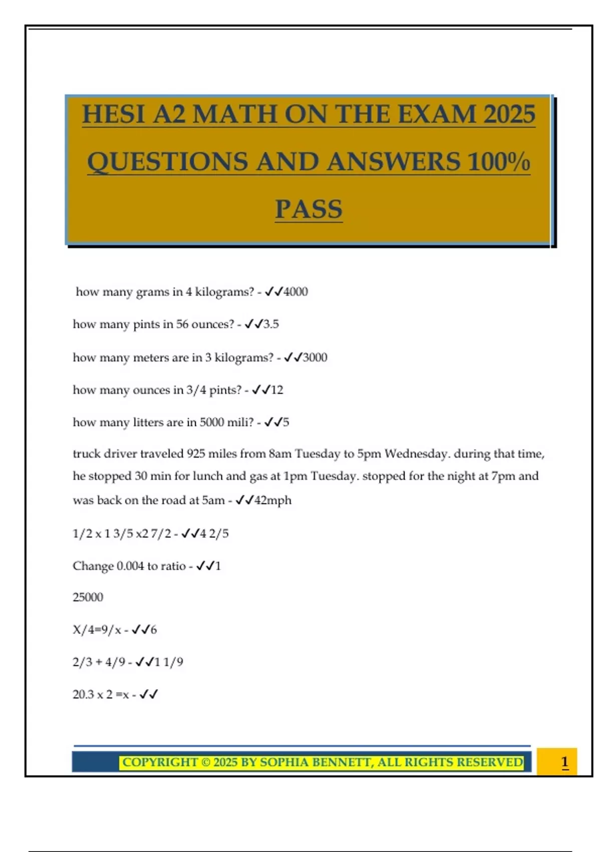 HESI A2 MATH ON THE EXAM 2025 QUESTIONS AND ANSWERS 100% PASS - Hesi A2 ...