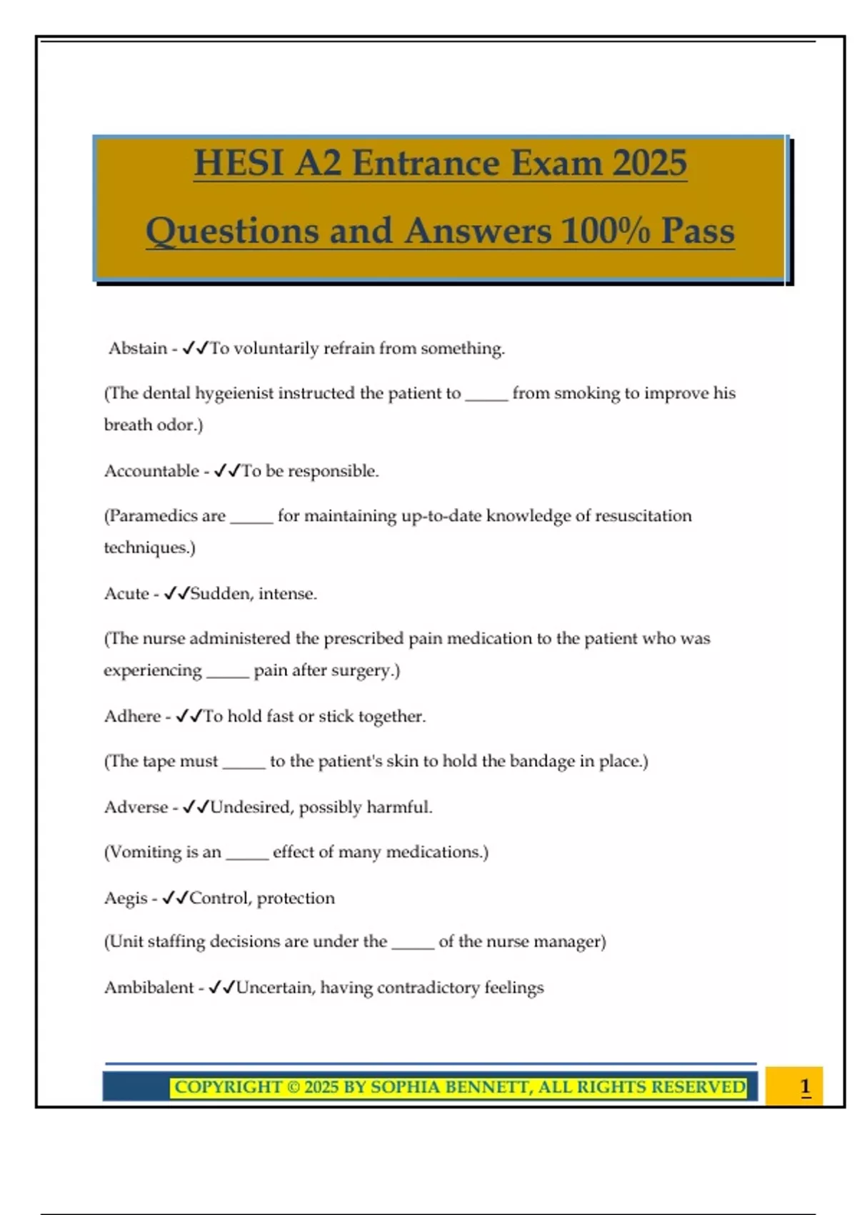 HESI A2 Entrance Exam 2025 Questions and Answers 100% Pass - Hesi A2 ...