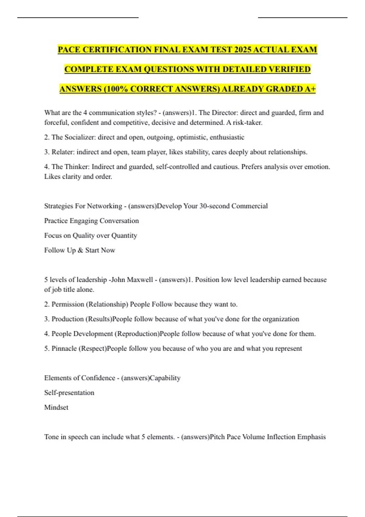 PACE CERTIFICATION FINAL EXAM TEST 2025 ACTUAL EXAM COMPLETE EXAM ...