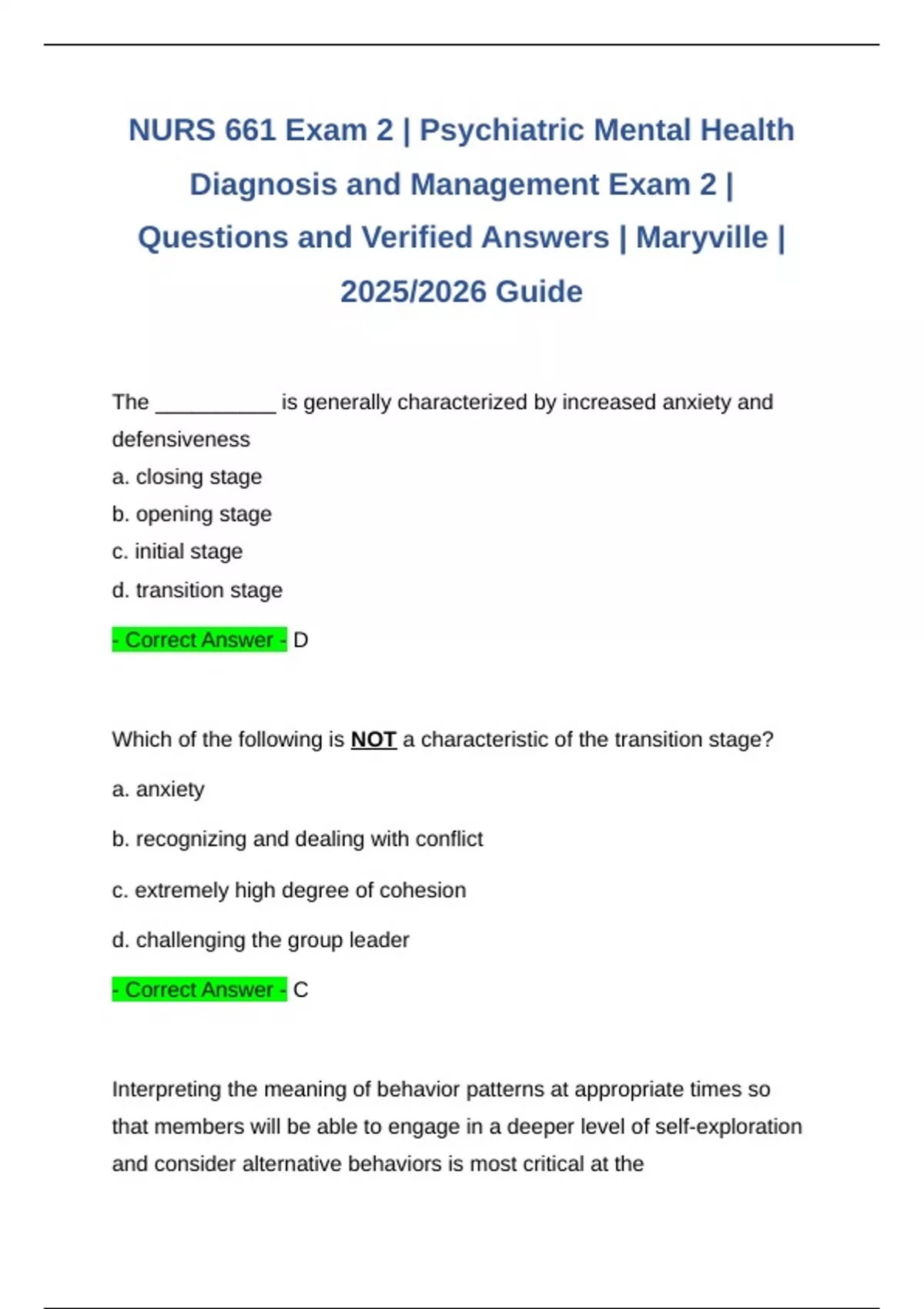 NURS 661 Exam 2 | Psychiatric Mental Health Diagnosis and Management ...