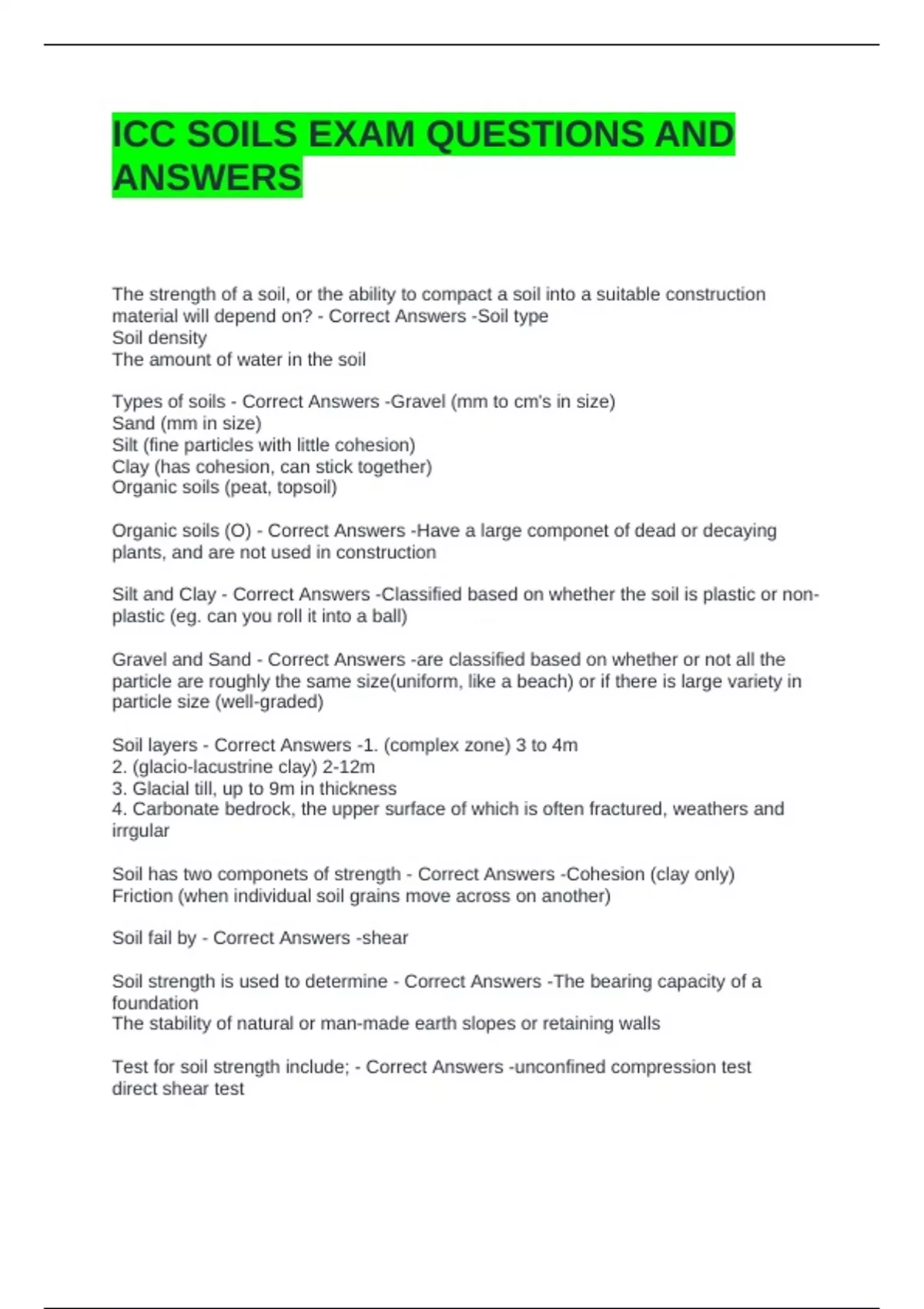 ICC SOILS EXAM QUESTIONS AND ANSWERS | VERIFIED - ICC SOILS - Stuvia US