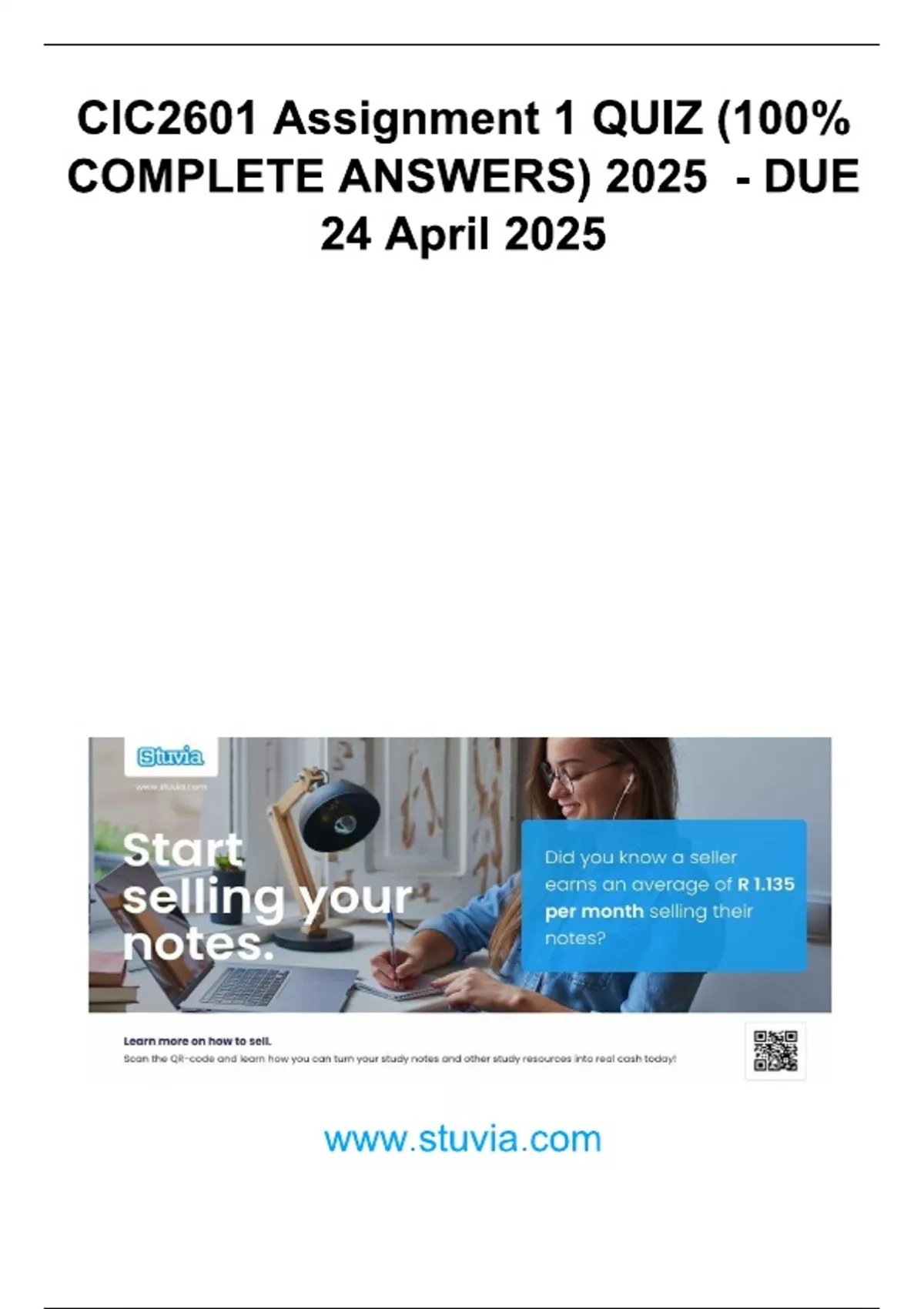 CIC2601 Assignment 1 QUIZ (COMPLETE ANSWERS) 2025 - DUE 24 April 2025 - Computer Integration in ...